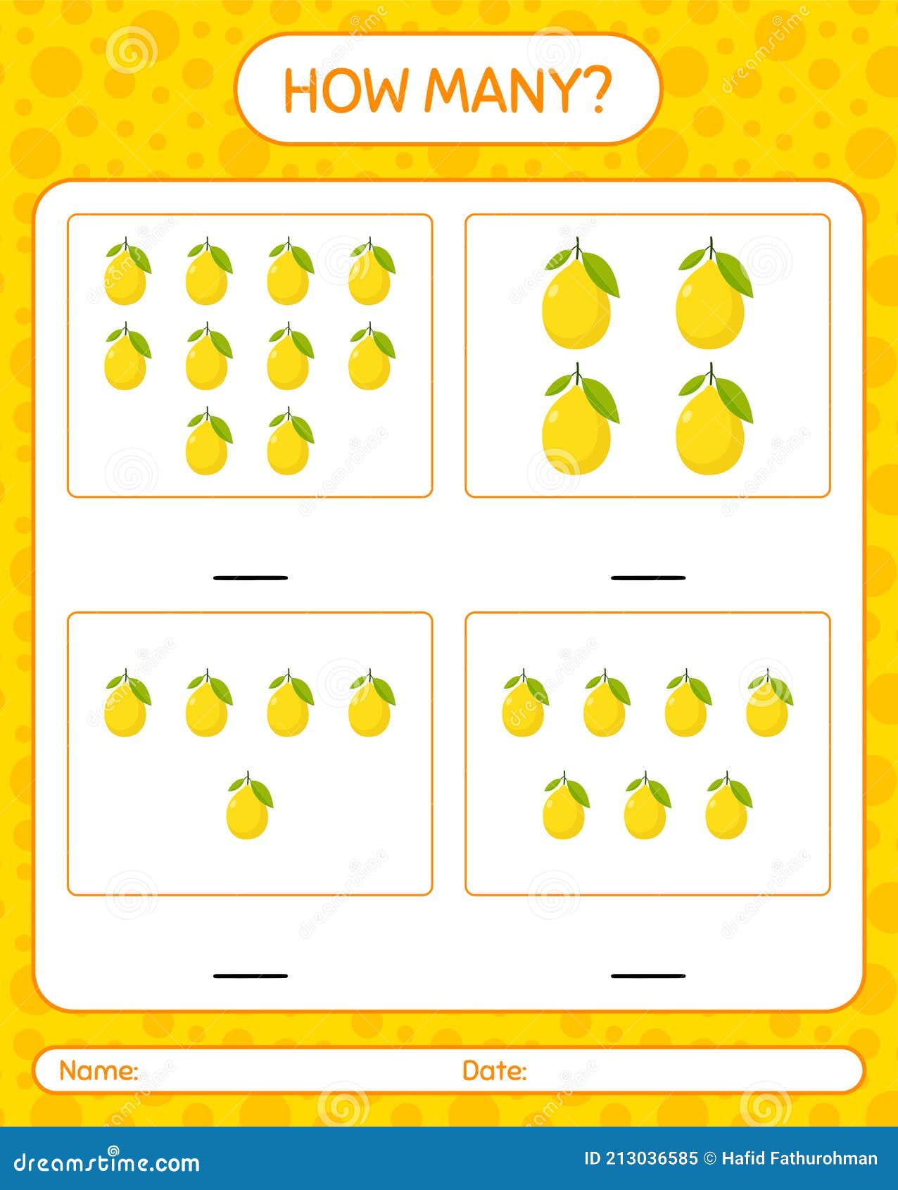 How Many Counting Game with Lemon Worksheet for Preschool Kids Stock ...