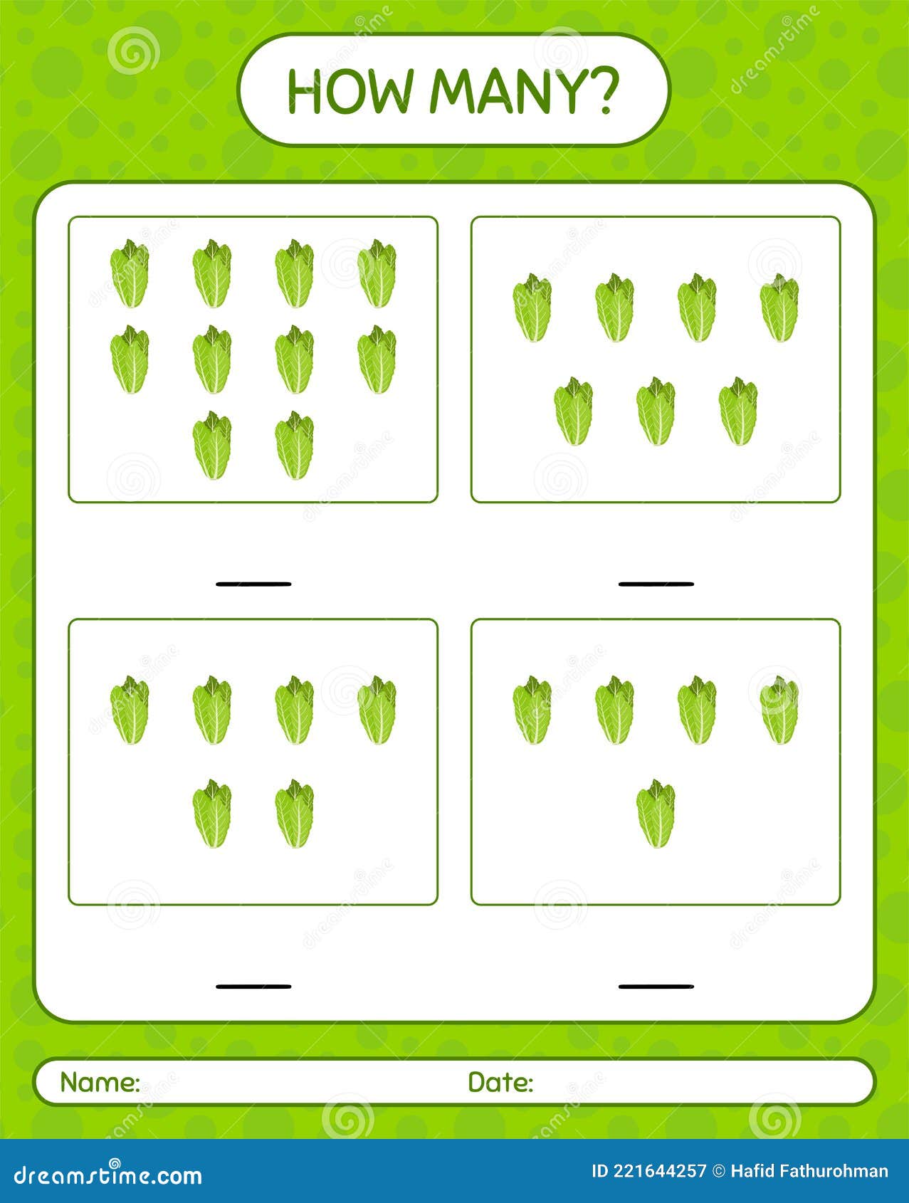How Many Counting Game with Lettuce. Worksheet for Preschool Kids, Kids ...