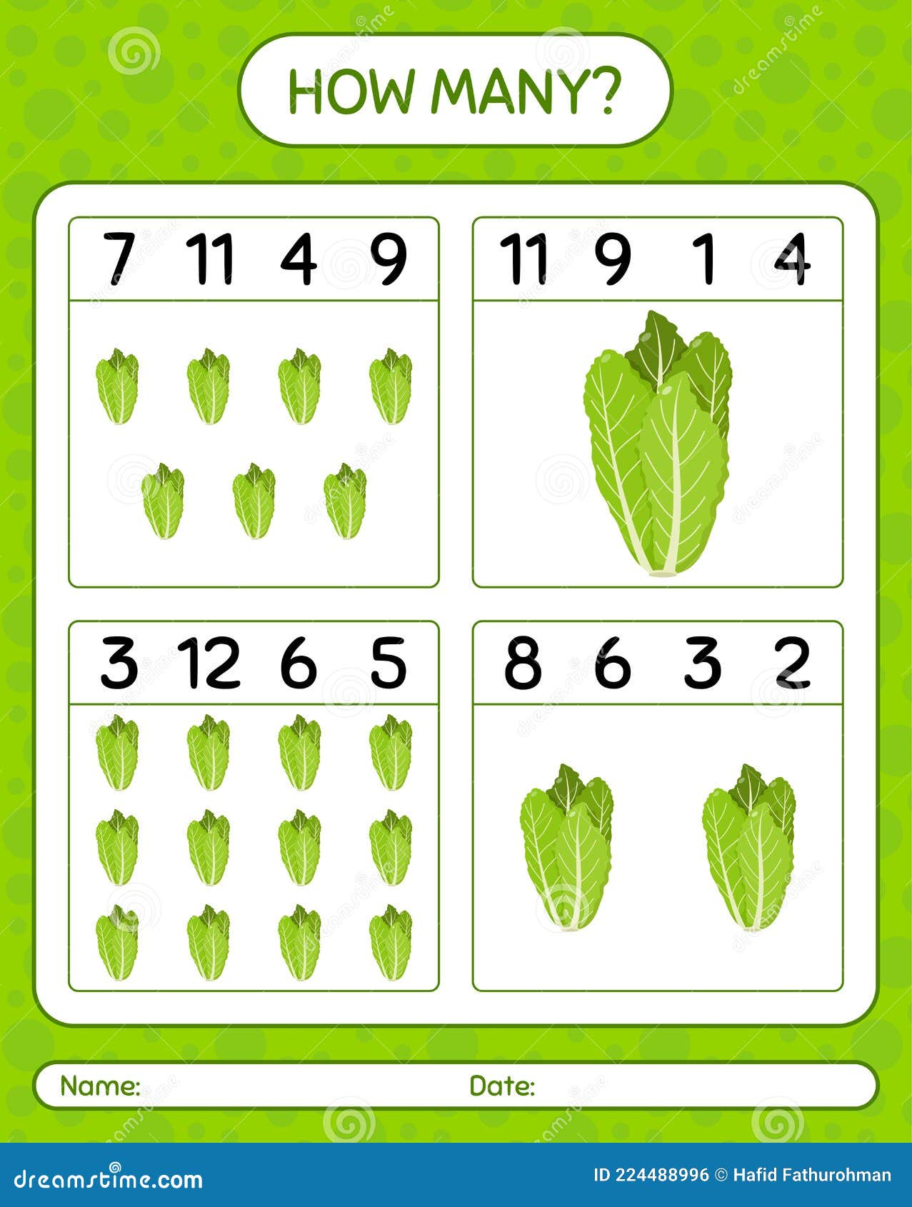 How Many Counting Game with Lettuce. Worksheet for Preschool Kids, Kids ...