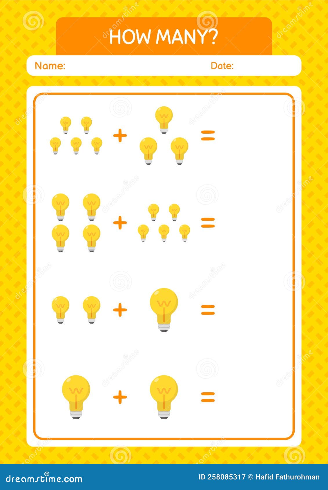 How Many Counting Game with Light Bulb. Worksheet for Preschool Kids ...