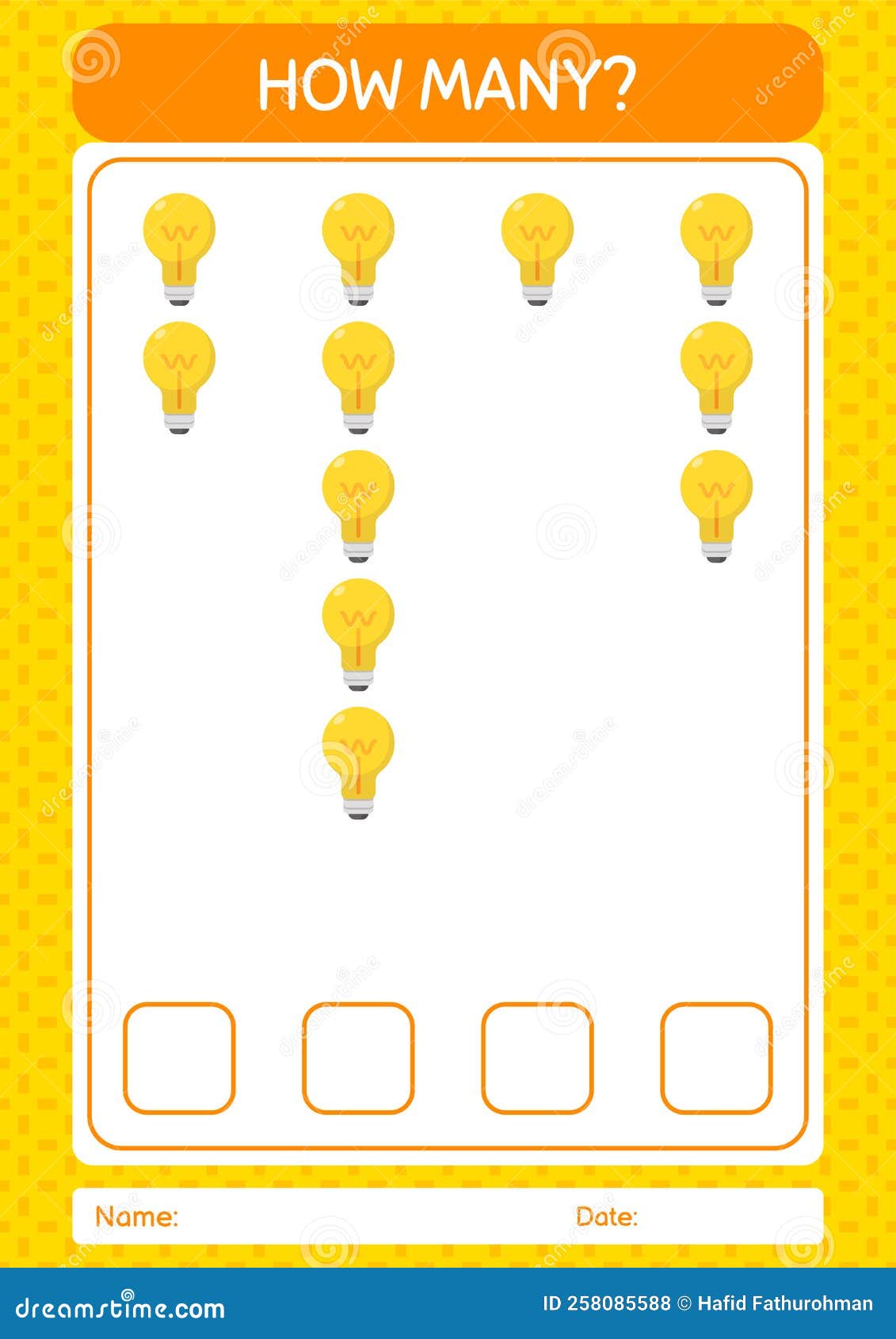 How Many Counting Game with Light Bulb. Worksheet for Preschool Kids ...