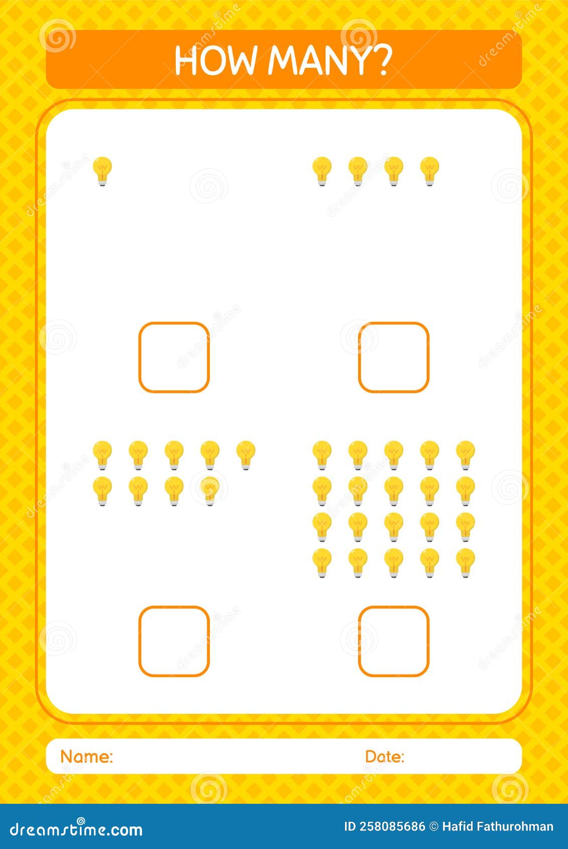 How Many Counting Game with Light Bulb. Worksheet for Preschool Kids ...