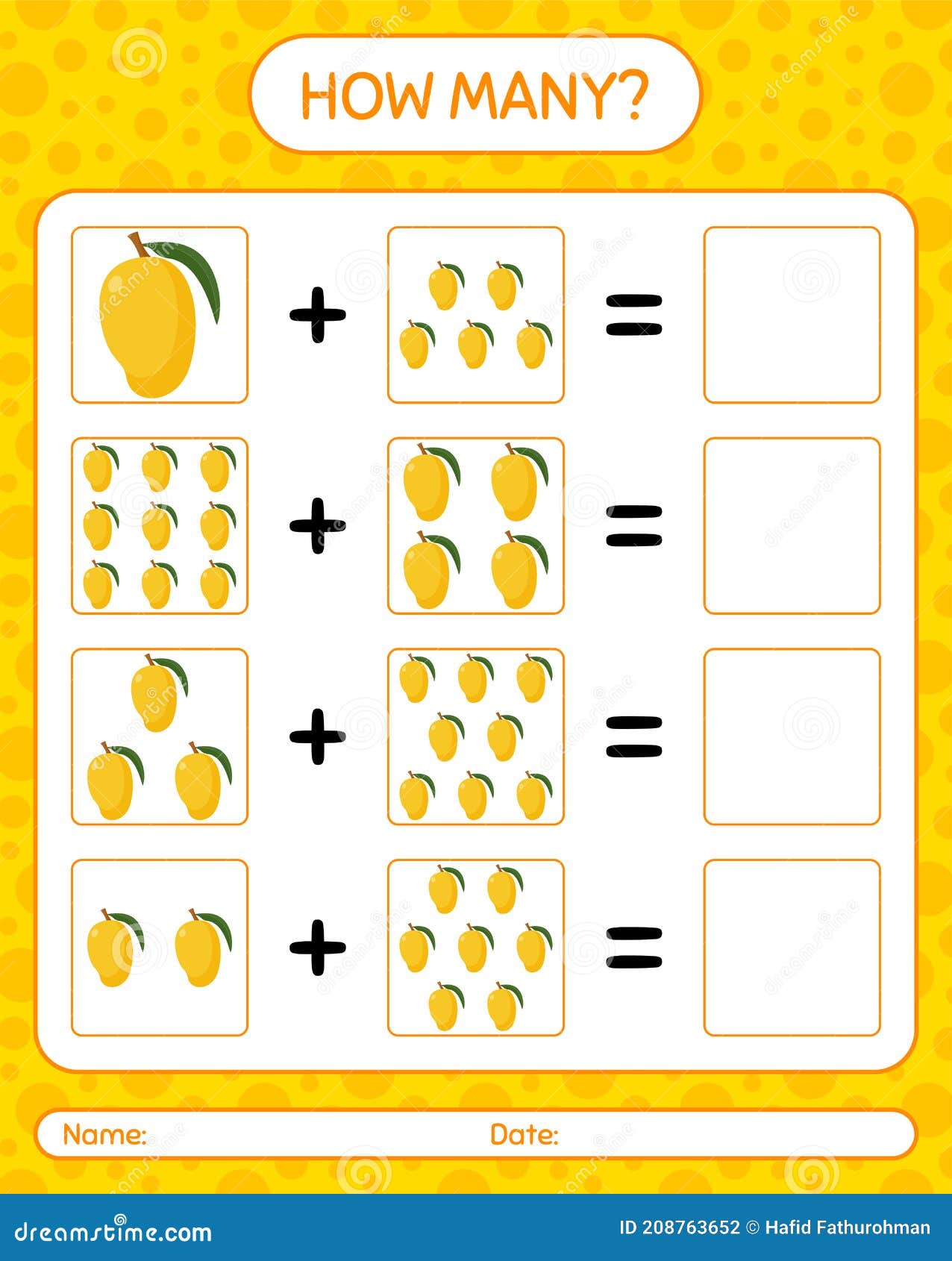 How Many Counting Game with Mango. Worksheet for Preschool Kids Stock ...