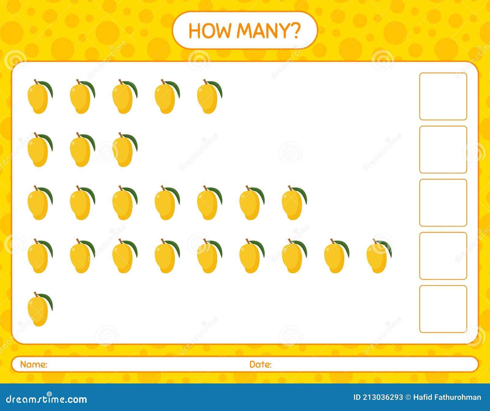 How Many Counting Game with Mango Worksheet for Preschool Kids Stock ...
