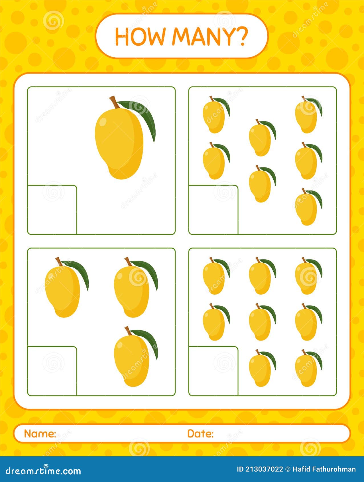 How Many Counting Game with Mango Worksheet for Preschool Kids Stock ...