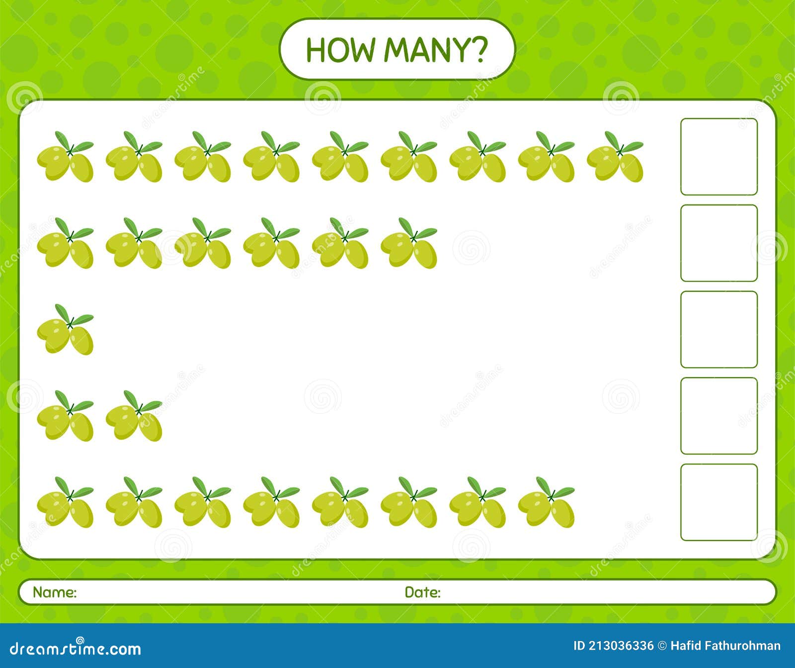 How Many Counting Game with Olive Worksheet for Preschool Kids Stock ...