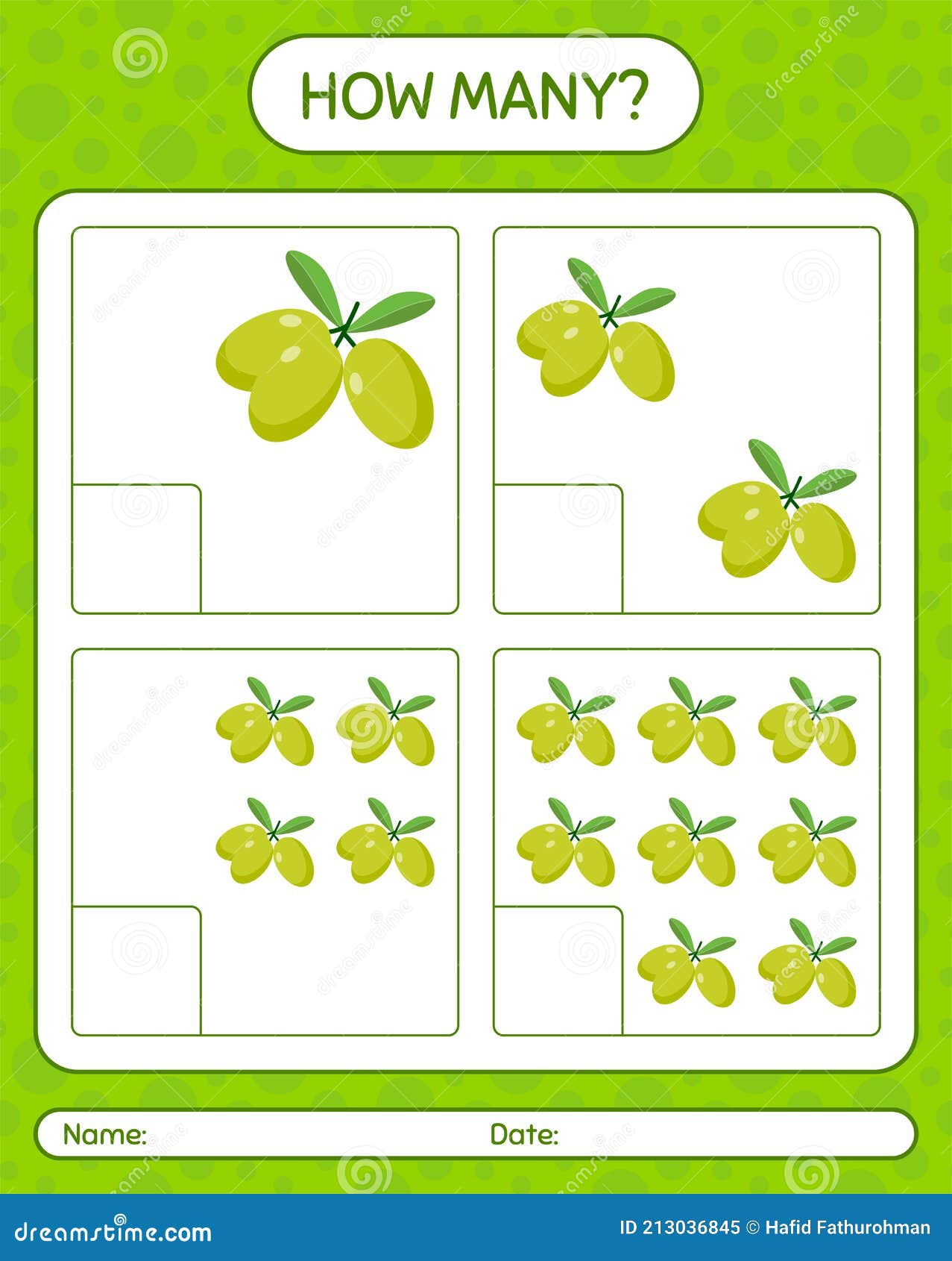 How Many Counting Game with Olive Worksheet for Preschool Kids Stock ...