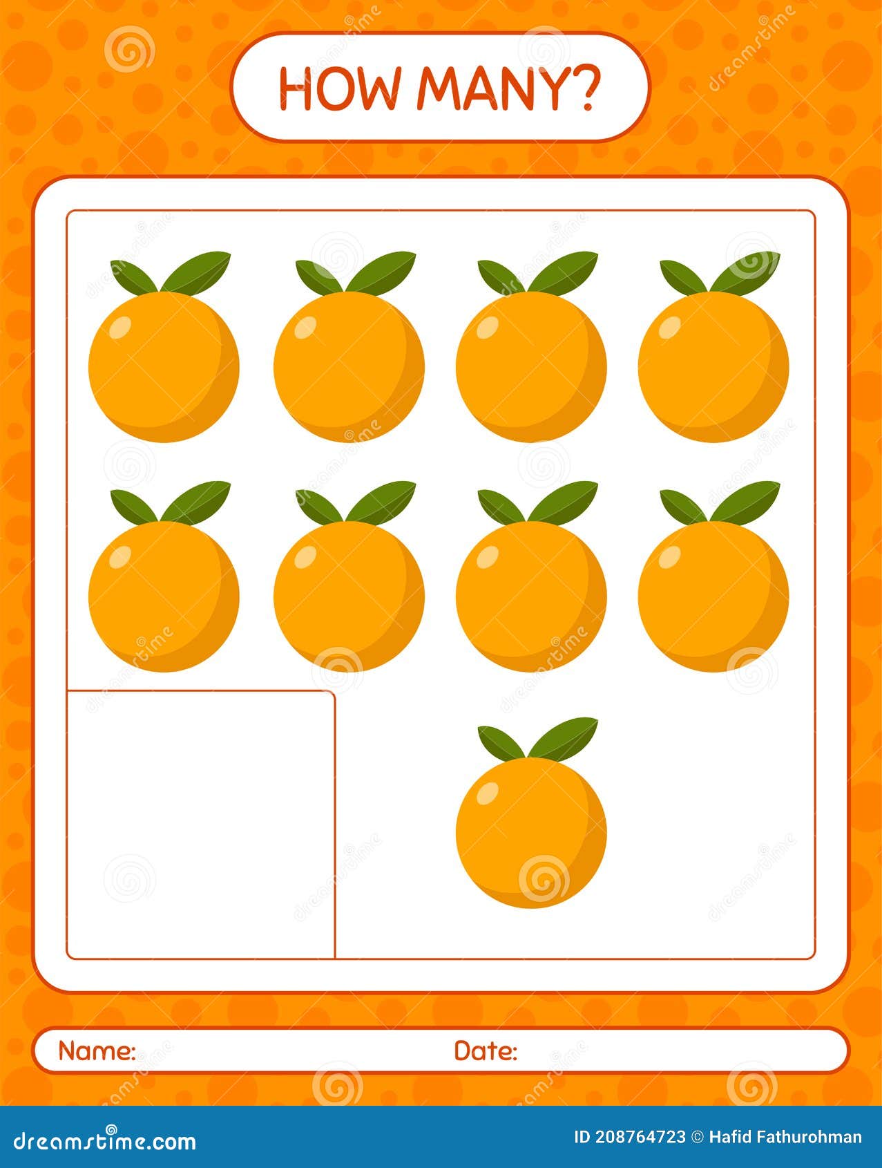 How Many Counting Game with Orange Worksheet for Preschool Kids Stock ...