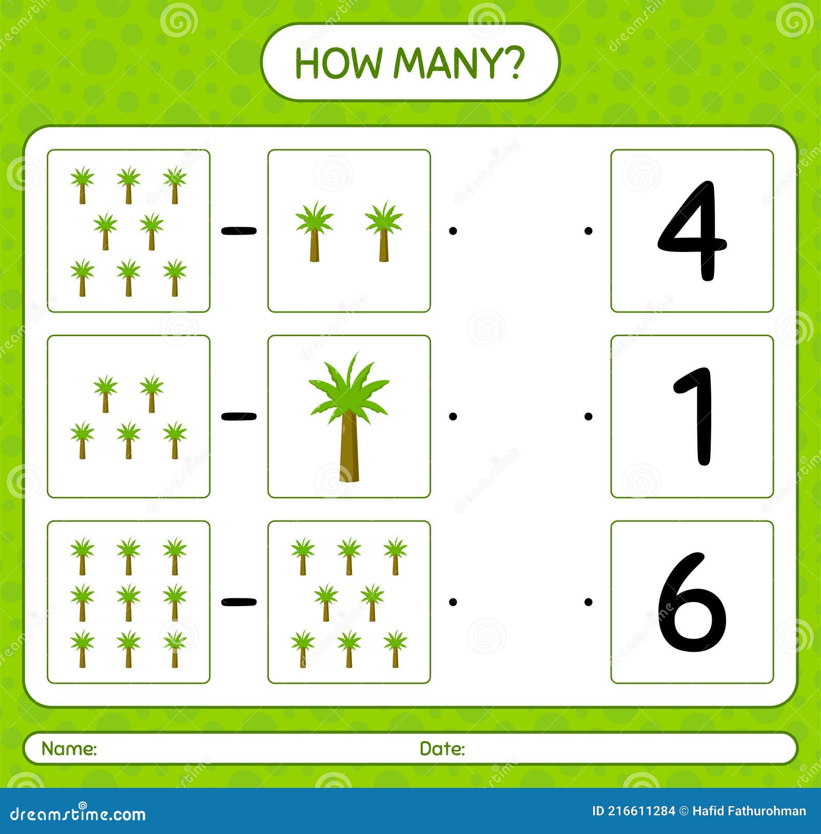 How Many Counting Game with Palm Tree. Worksheet for Preschool Kids ...