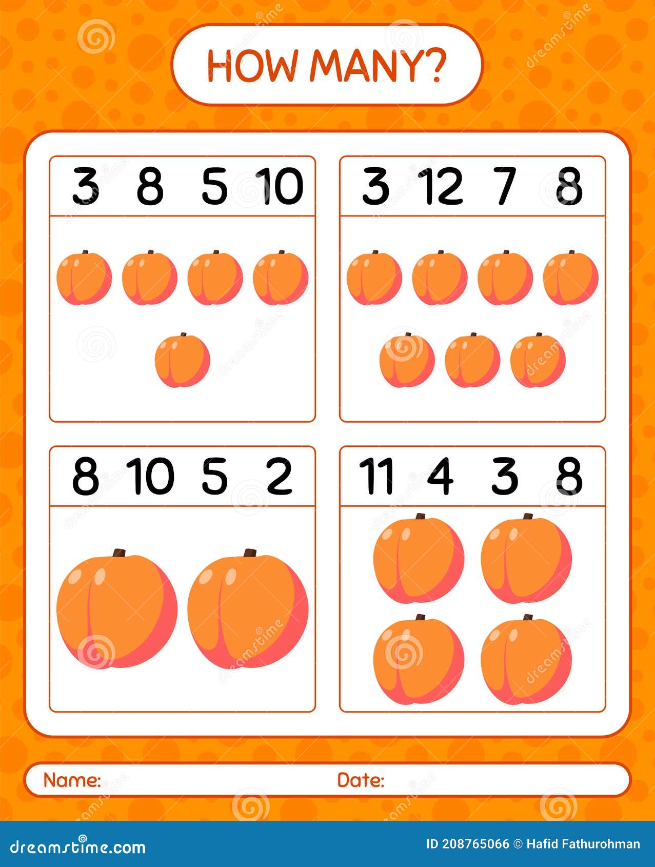 How Many Counting Game with Peach. Worksheet for Preschool Kids Stock ...
