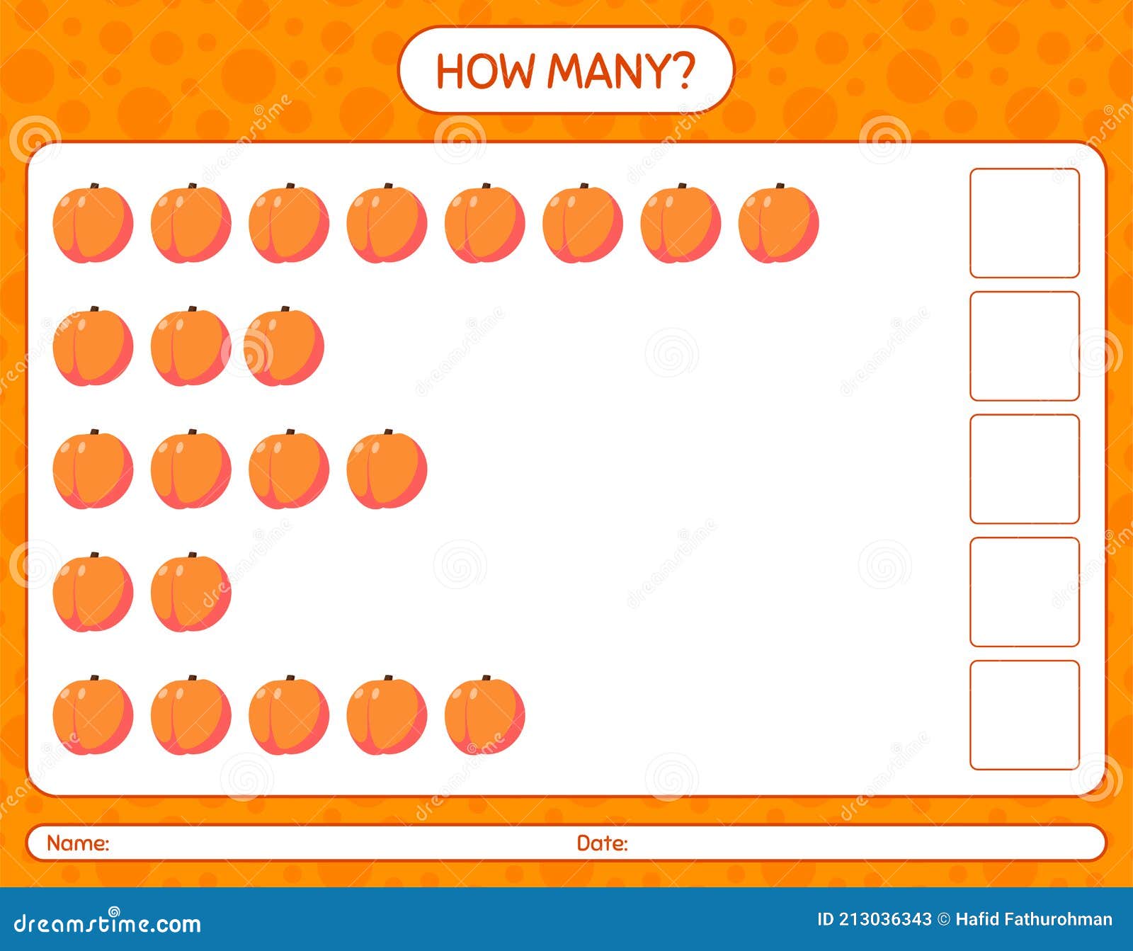 How Many Counting Game with Peach Worksheet for Preschool Kids Stock ...