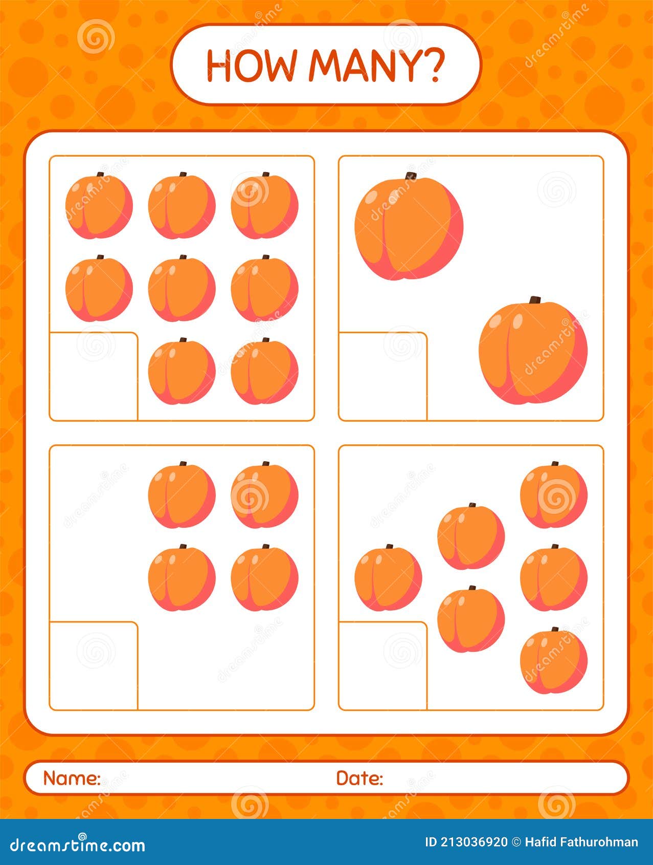 How Many Counting Game with Peach Worksheet for Preschool Kids Stock ...