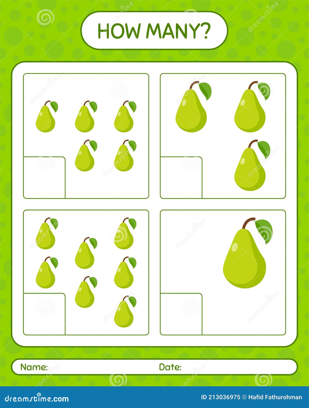 How Many Counting Game with Pear Worksheet for Preschool Kids Stock ...