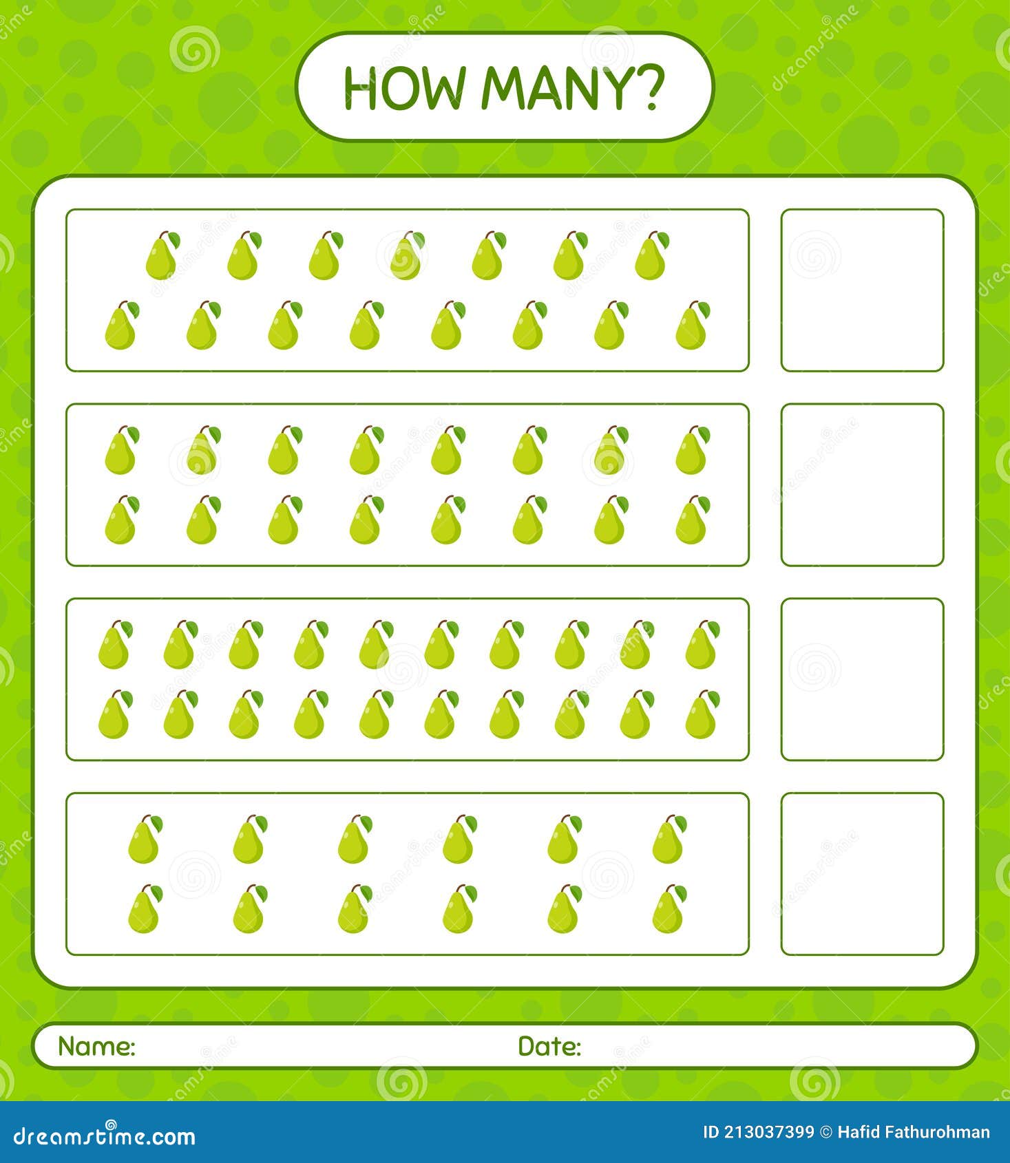How Many Counting Game with Pear Worksheet for Preschool Kids Stock ...
