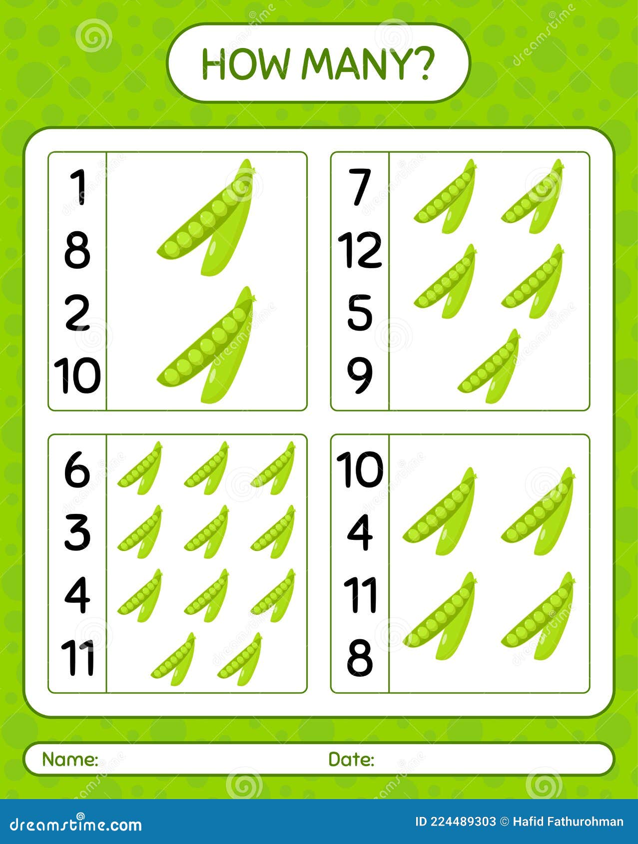 How Many Counting Game with Peas. Worksheet for Preschool Kids, Kids ...