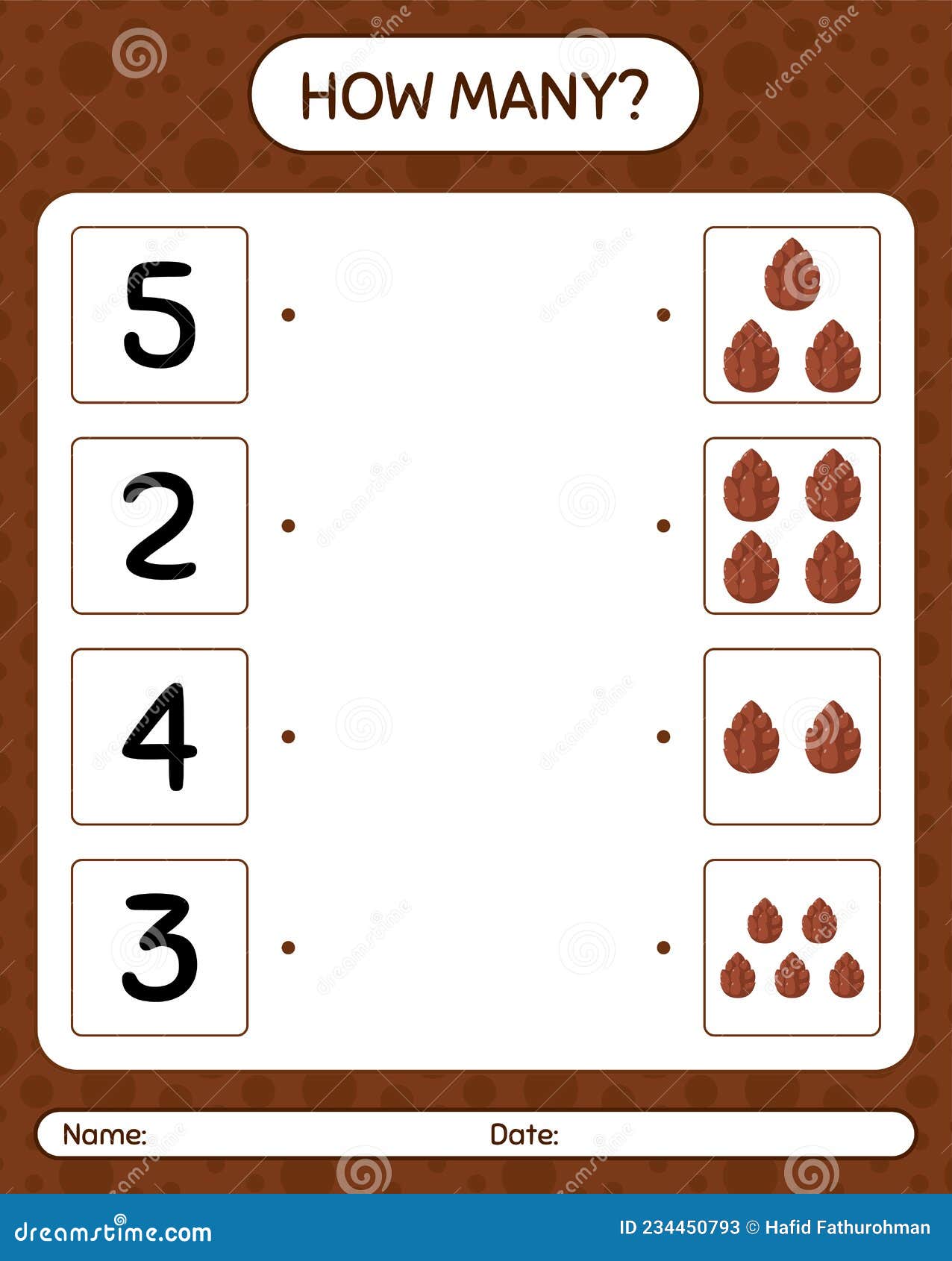 How Many Counting Game with Pine Cone. Worksheet for Preschool Kids ...