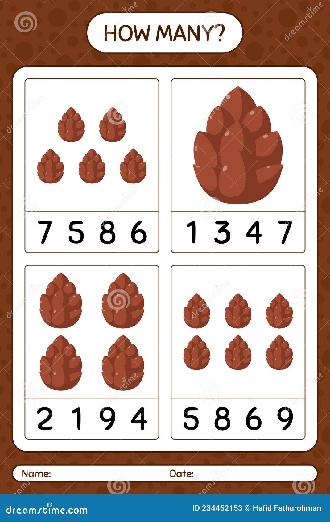 How Many Counting Game with Pine Cone. Worksheet for Preschool Kids ...