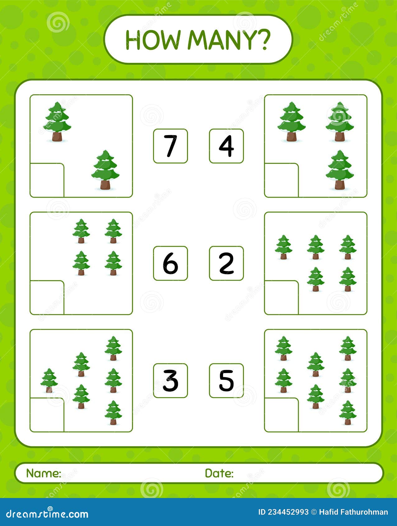 How Many Counting Game with Pine Tree. Worksheet for Preschool Kids ...