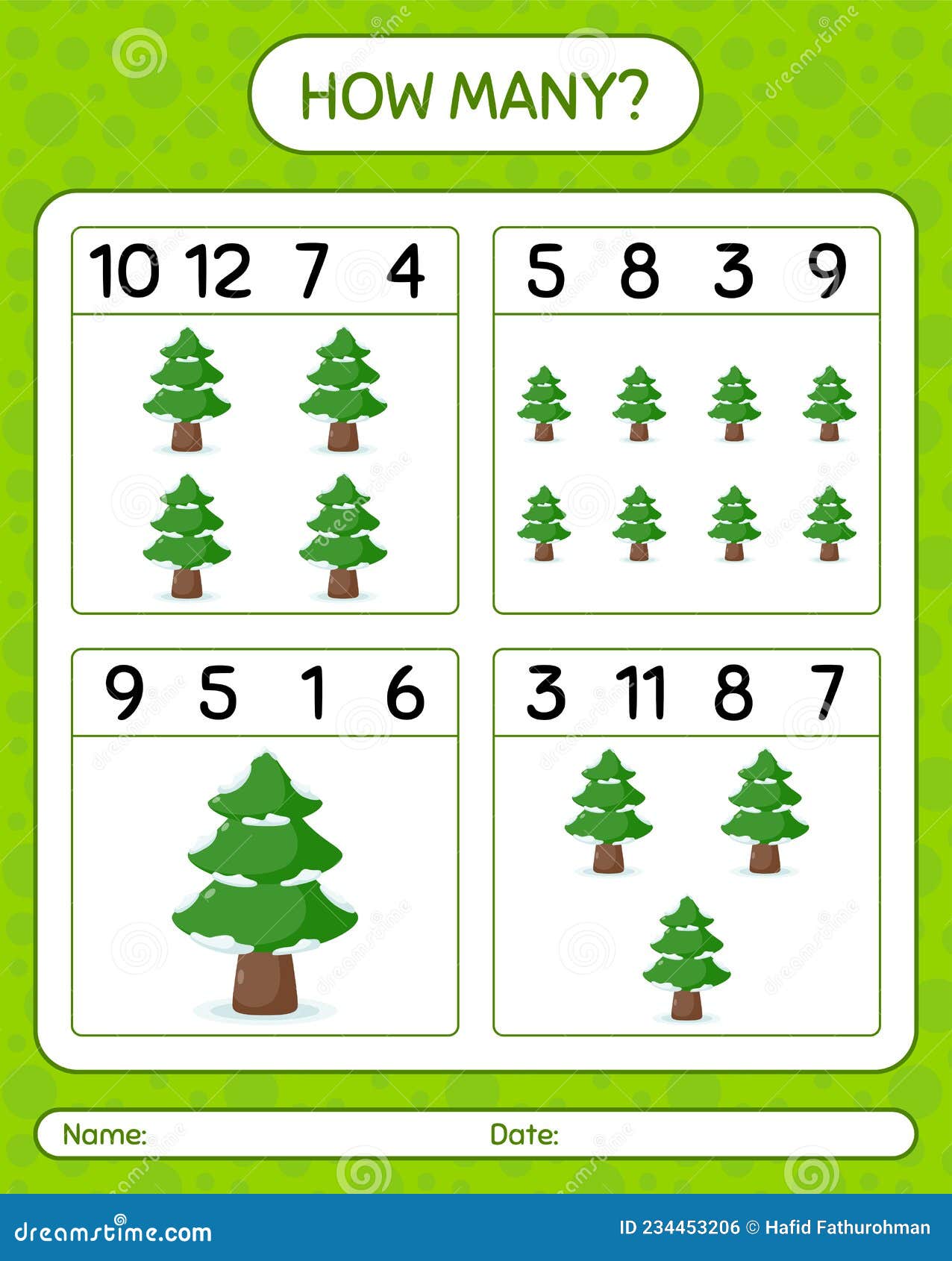 How Many Counting Game with Pine Tree. Worksheet for Preschool Kids ...