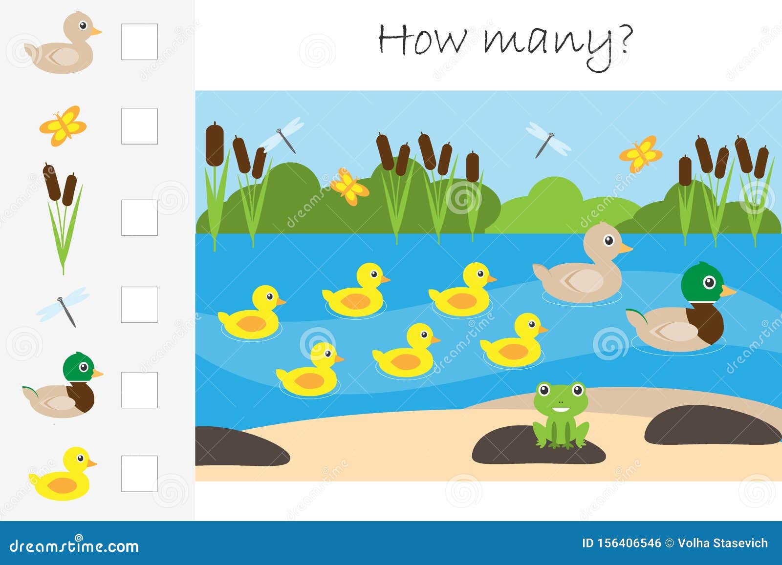 How Many Counting Game, Pond with Ducks for Kids, Educational Maths ...