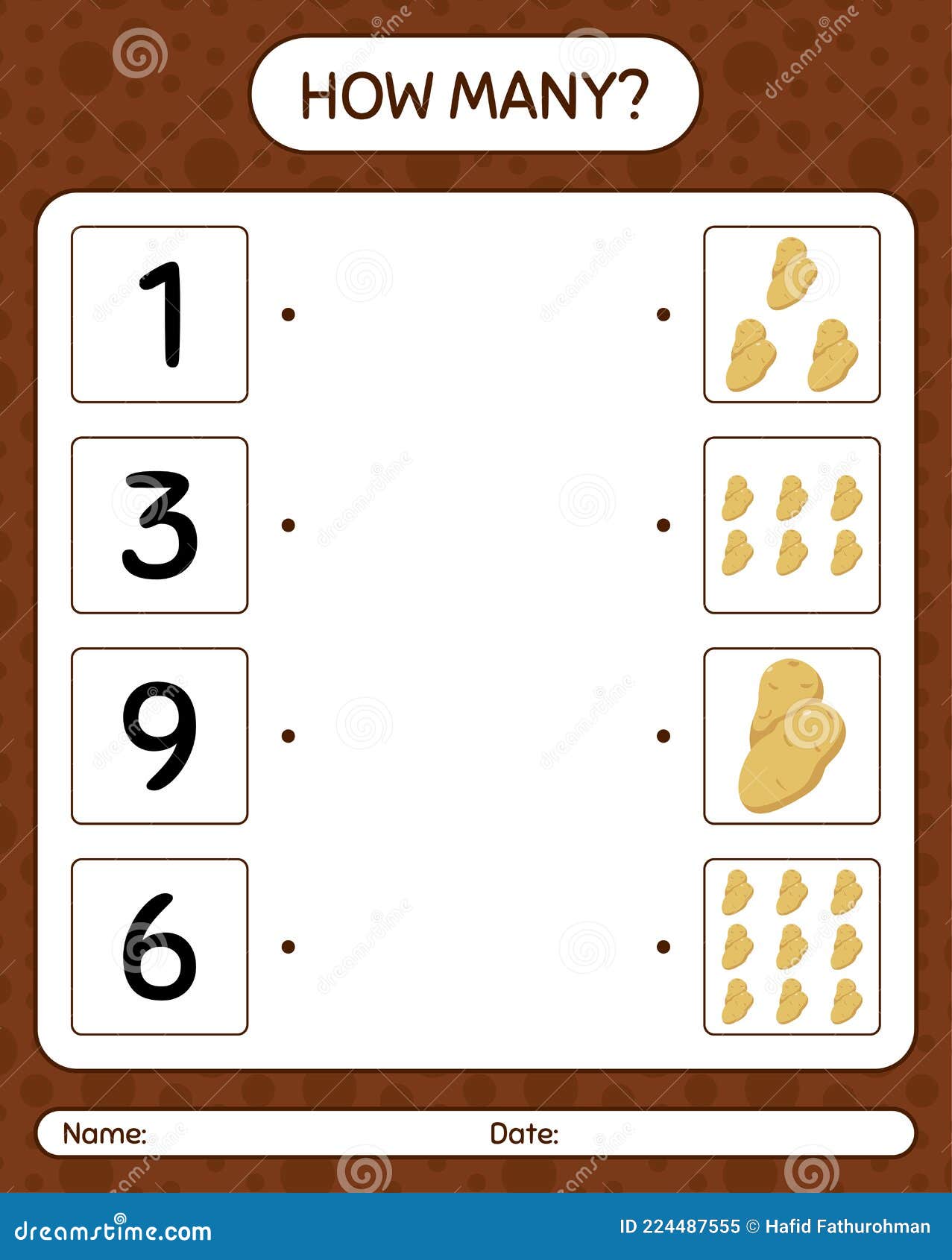 How Many Counting Game with Potato. Worksheet for Preschool Kids, Kids ...
