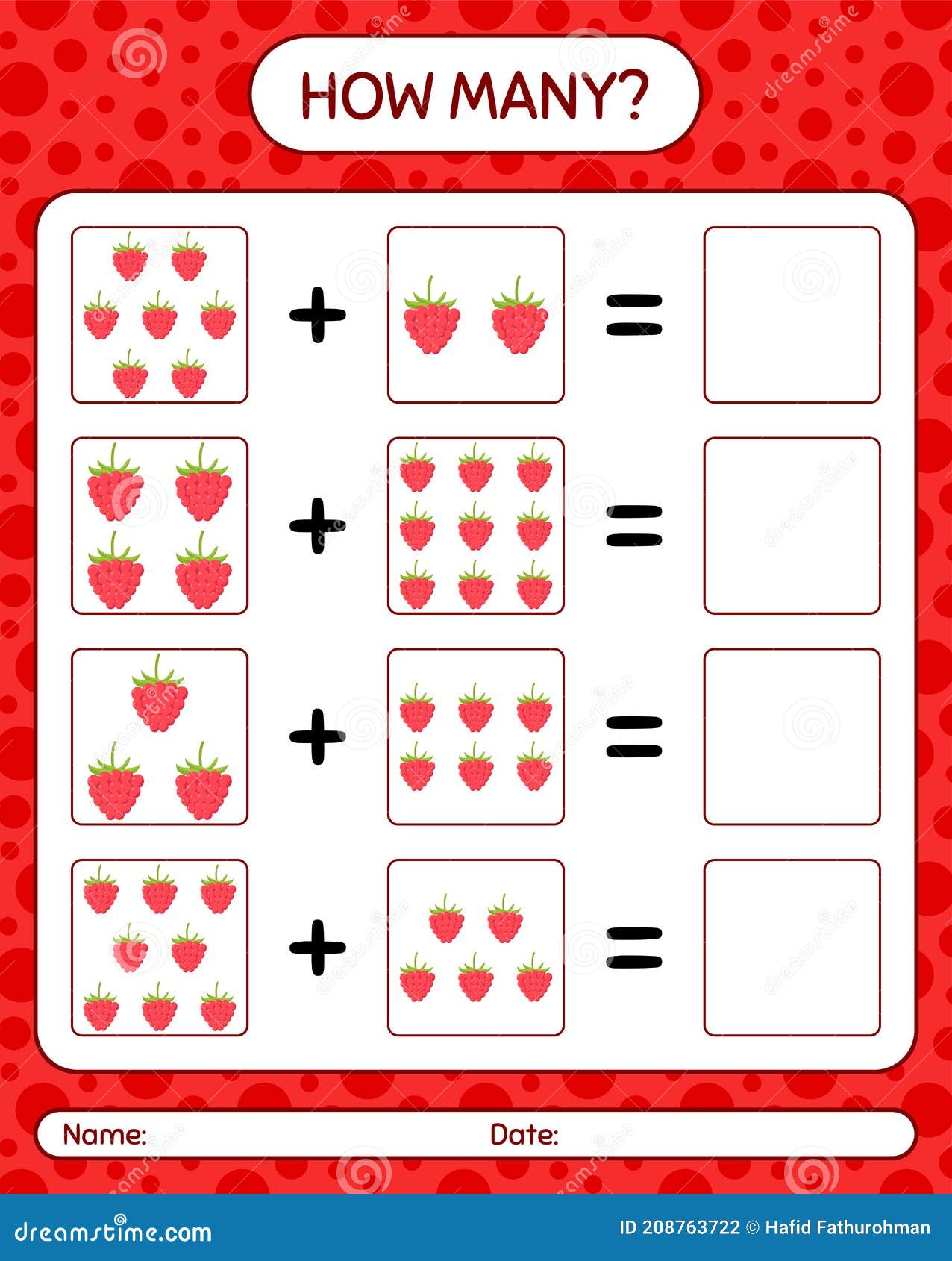 How Many Counting Game with Raspberry. Worksheet for Preschool Kids ...