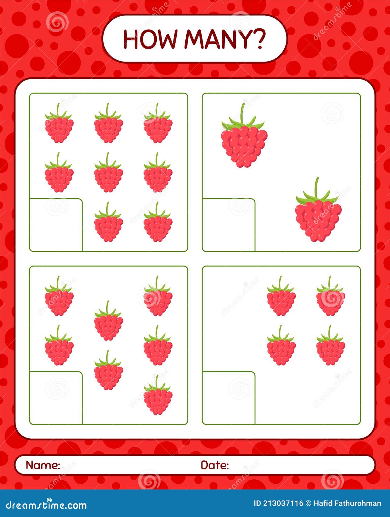 How Many Counting Game with Raspberry Worksheet for Preschool Kids ...
