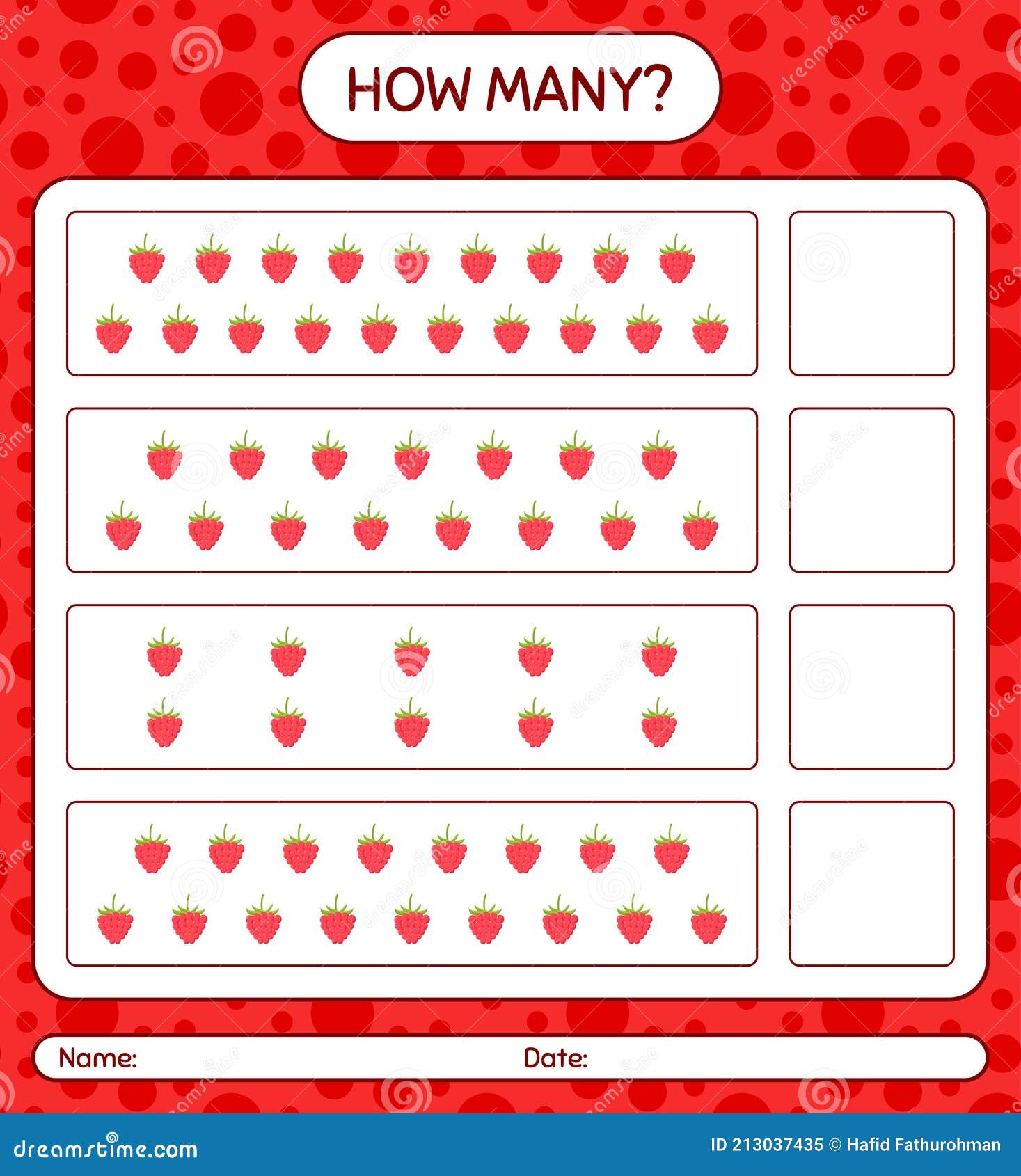 How Many Counting Game with Raspberry Worksheet for Preschool Kids ...