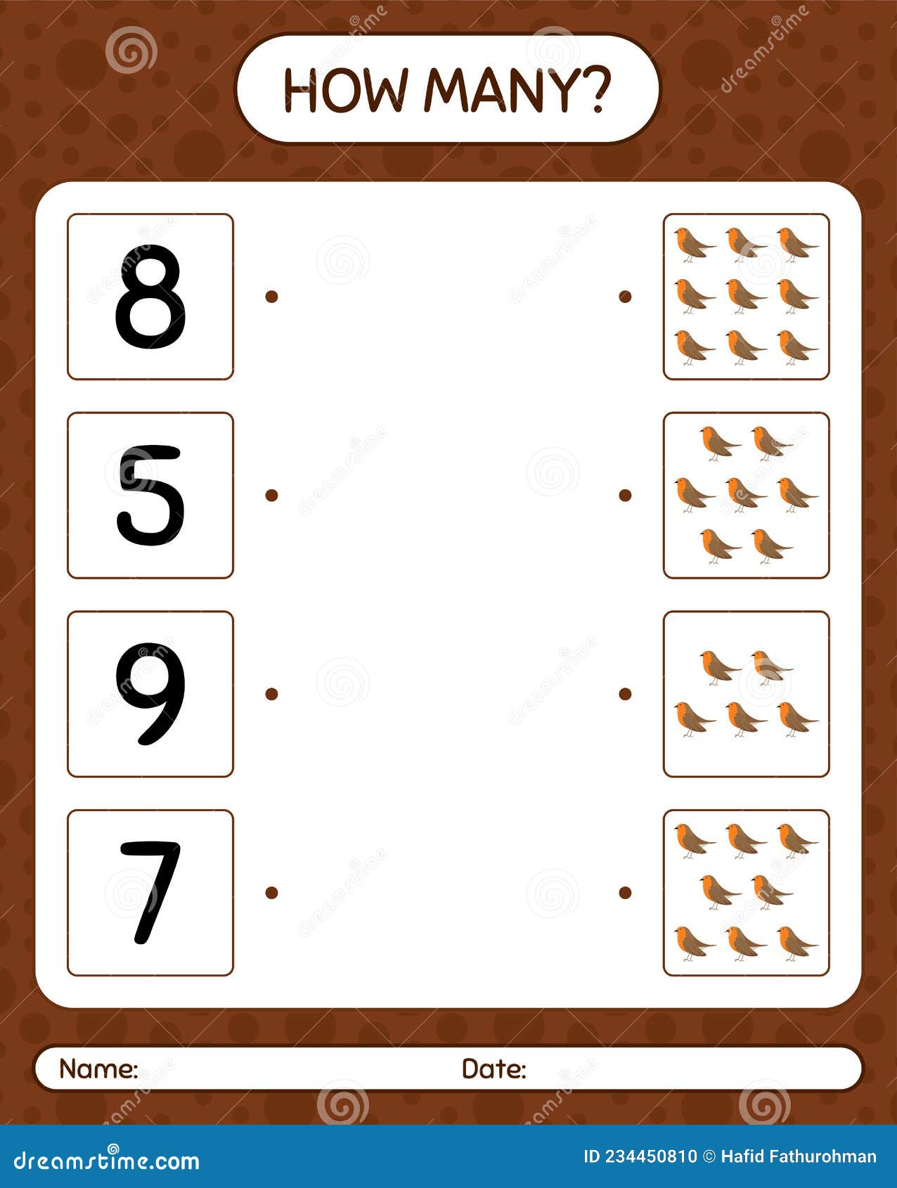 How Many Counting Game with Robin Bird. Worksheet for Preschool Kids ...