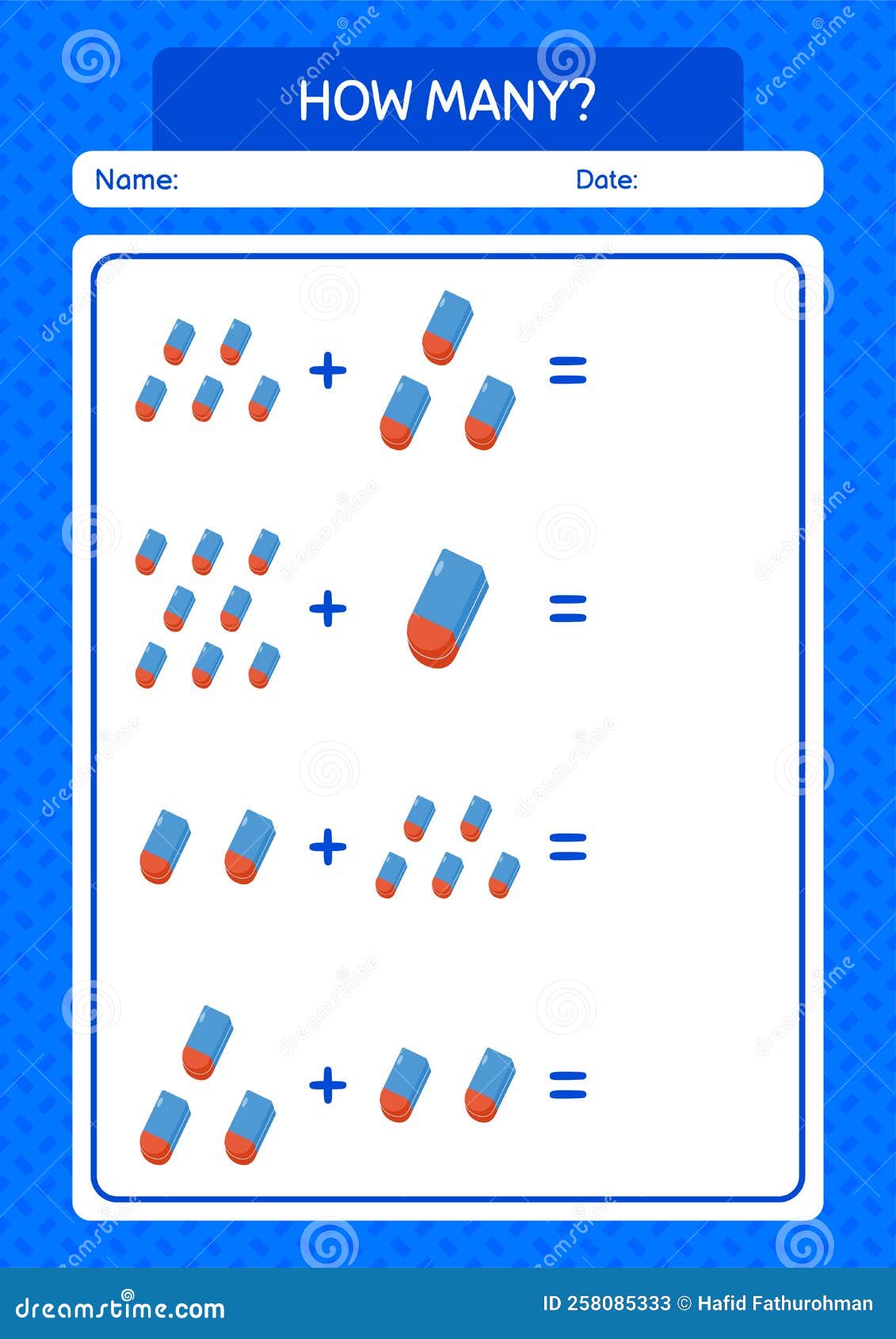 How Many Counting Game with Rubber Eraser. Worksheet for Preschool Kids ...
