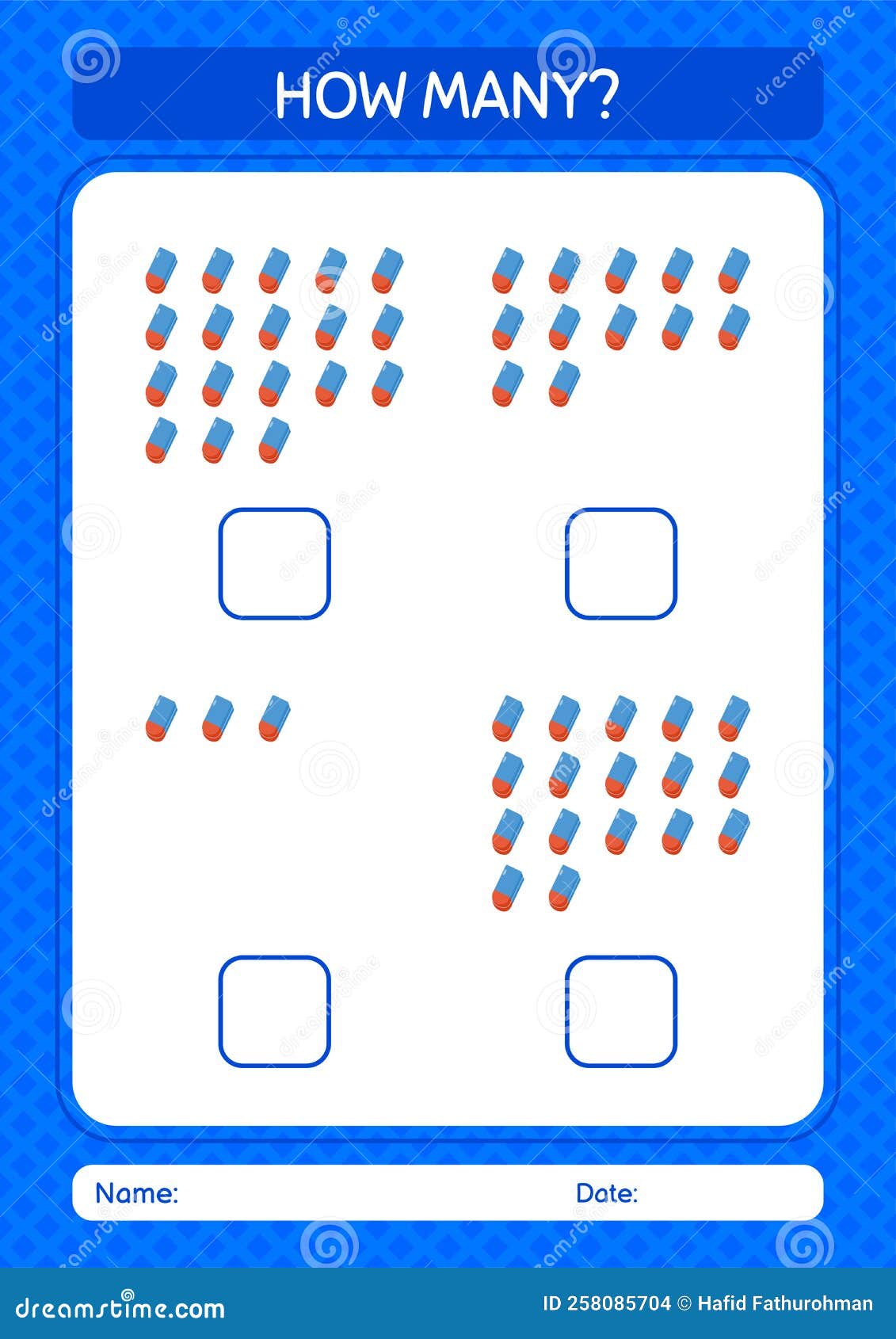 How Many Counting Game with Rubber Eraser. Worksheet for Preschool Kids ...