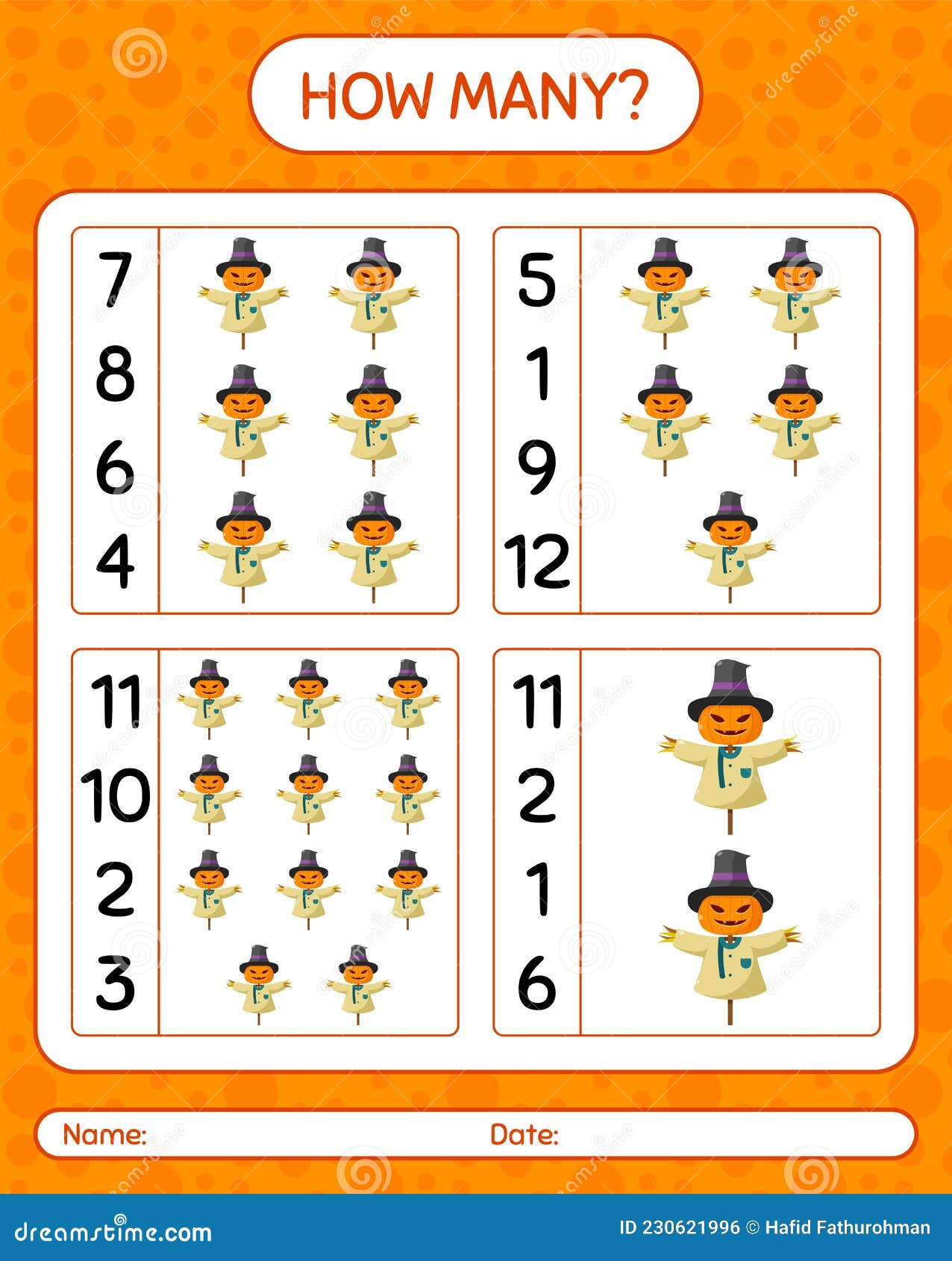 How Many Counting Game with Scarecrow. Worksheet for Preschool Kids ...