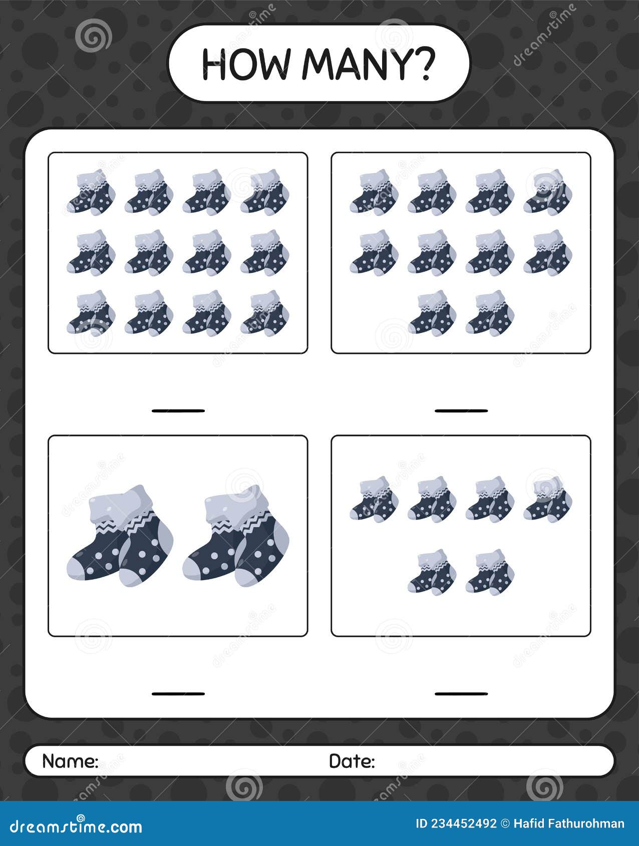 How Many Counting Game with Sock. Worksheet for Preschool Kids, Kids ...