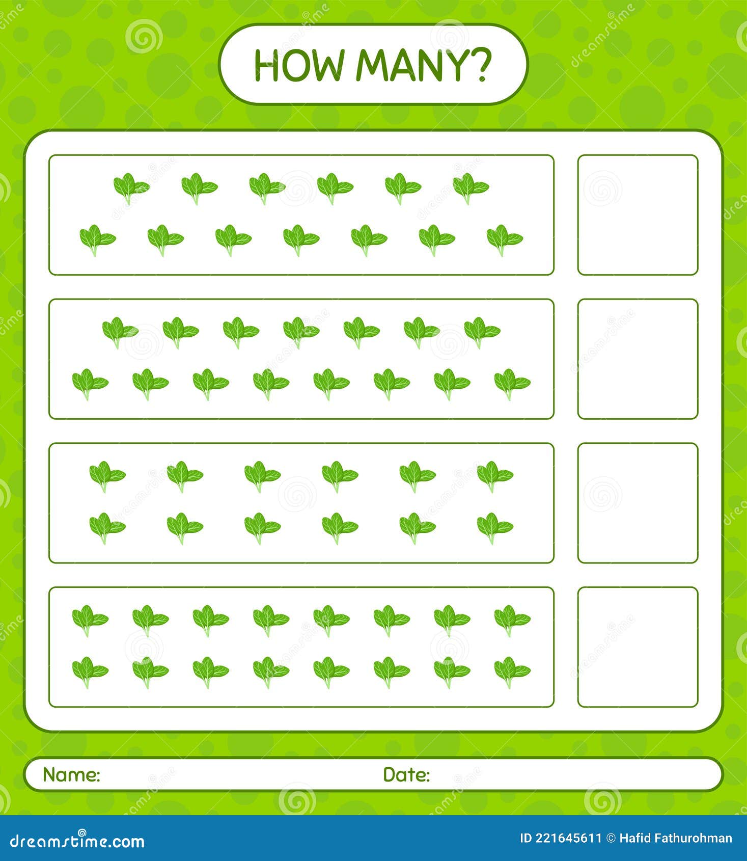 How Many Counting Game with Spinach. Worksheet for Preschool Kids, Kids ...