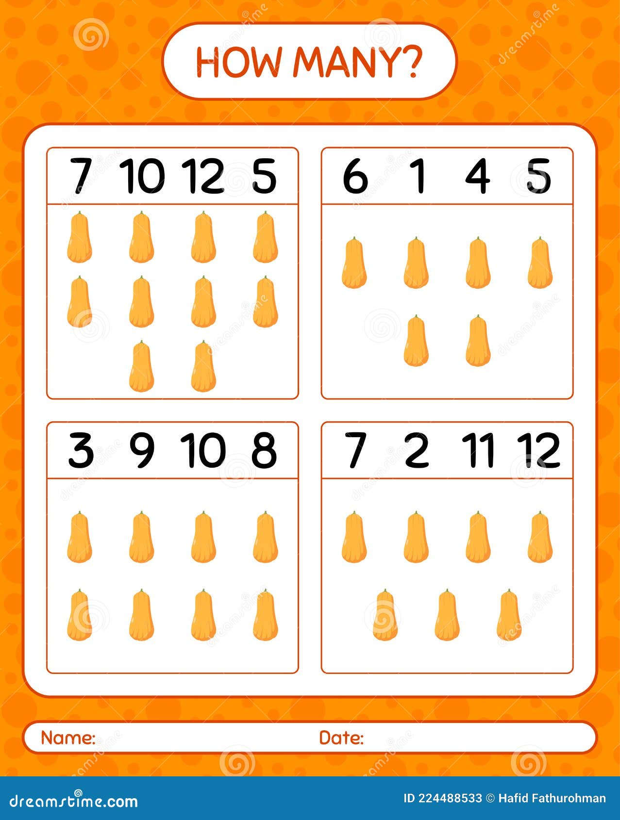 How Many Counting Game with Squash. Worksheet for Preschool Kids, Kids ...