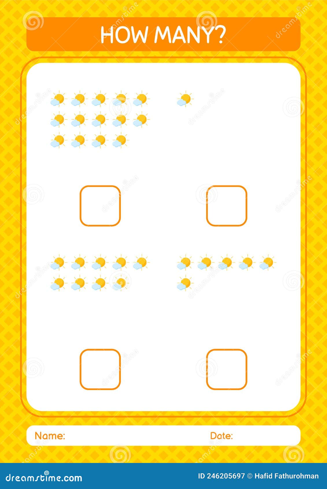 How Many Counting Game with Sun. Worksheet for Preschool Kids, Kids ...