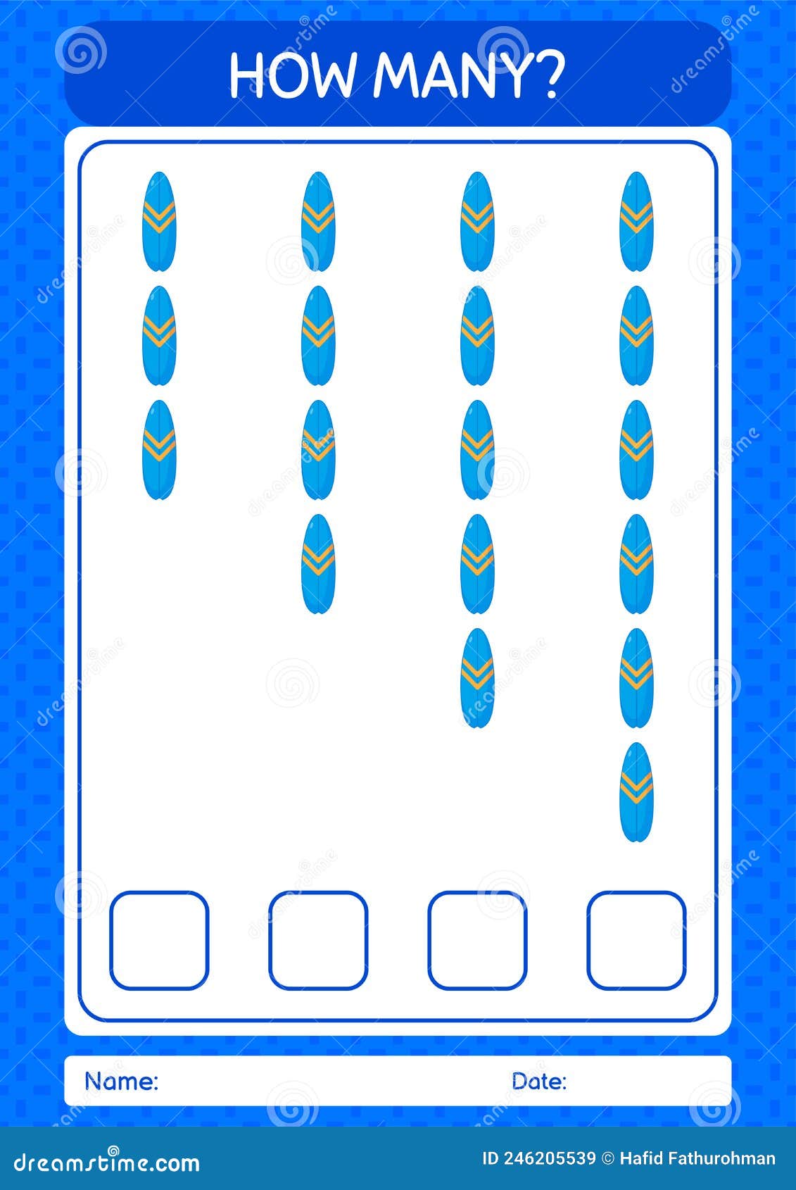 How Many Counting Game with Surfboard. Worksheet for Preschool Kids ...