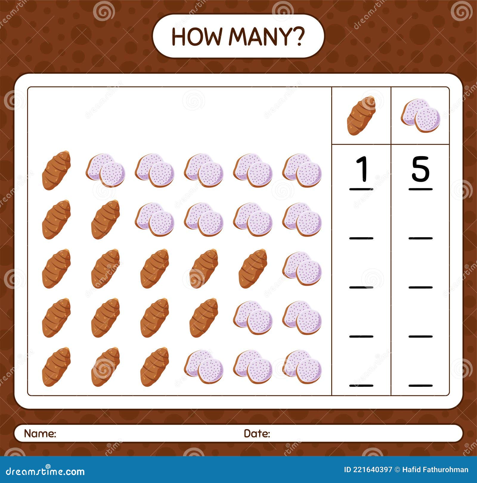 How Many Counting Game with Taro Root. Worksheet for Preschool Kids ...