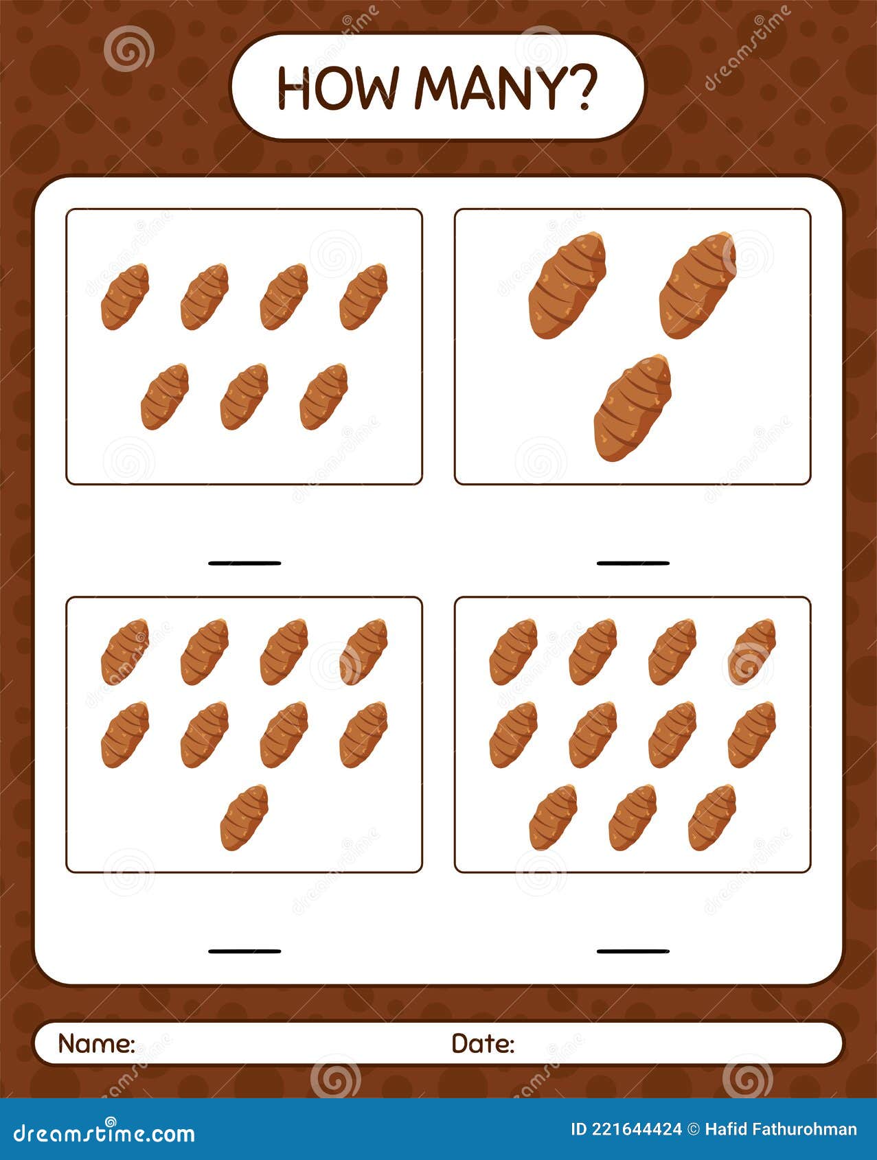 How Many Counting Game with Taro Root. Worksheet for Preschool Kids ...