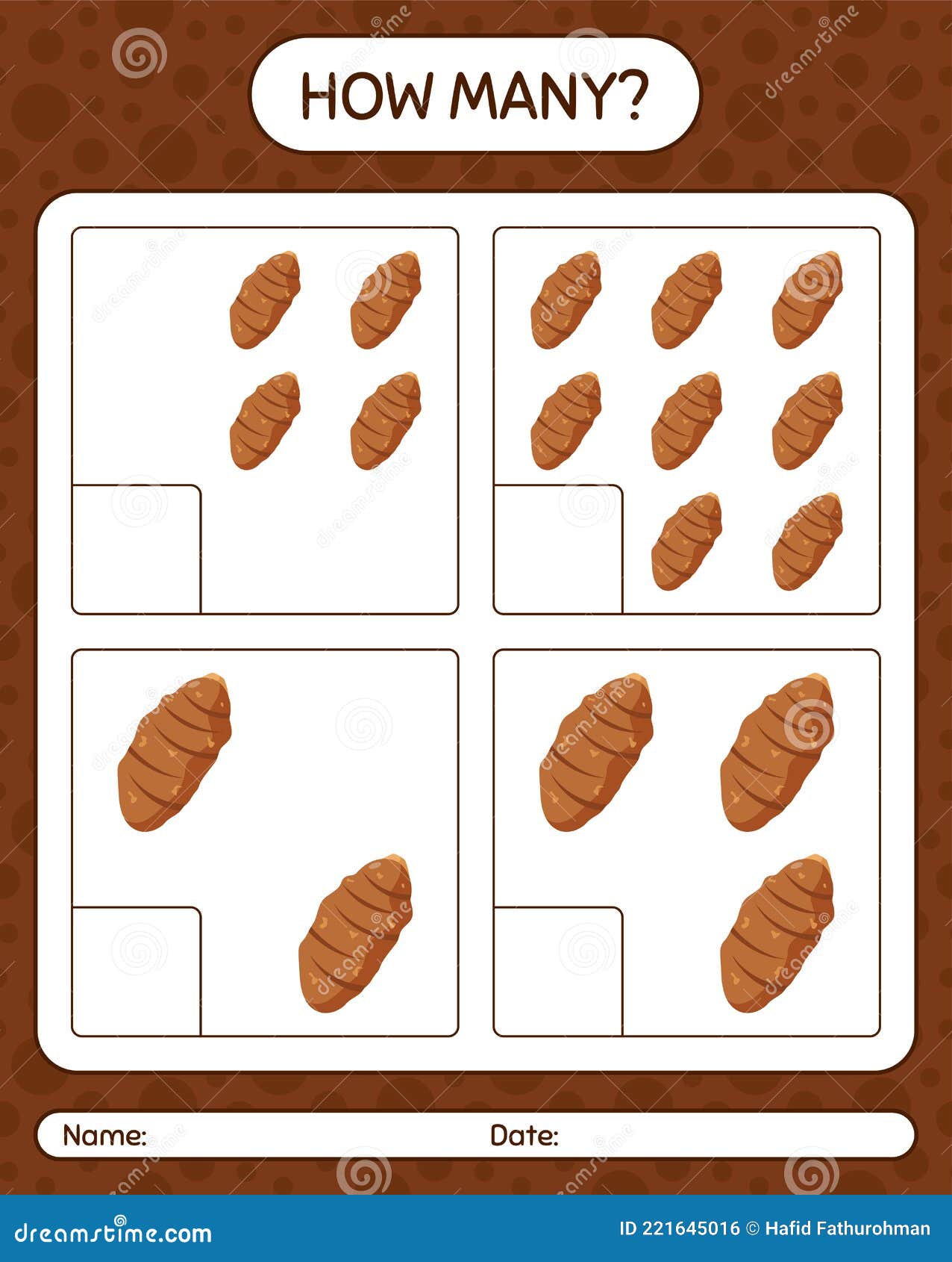 How Many Counting Game with Taro Root. Worksheet for Preschool Kids ...