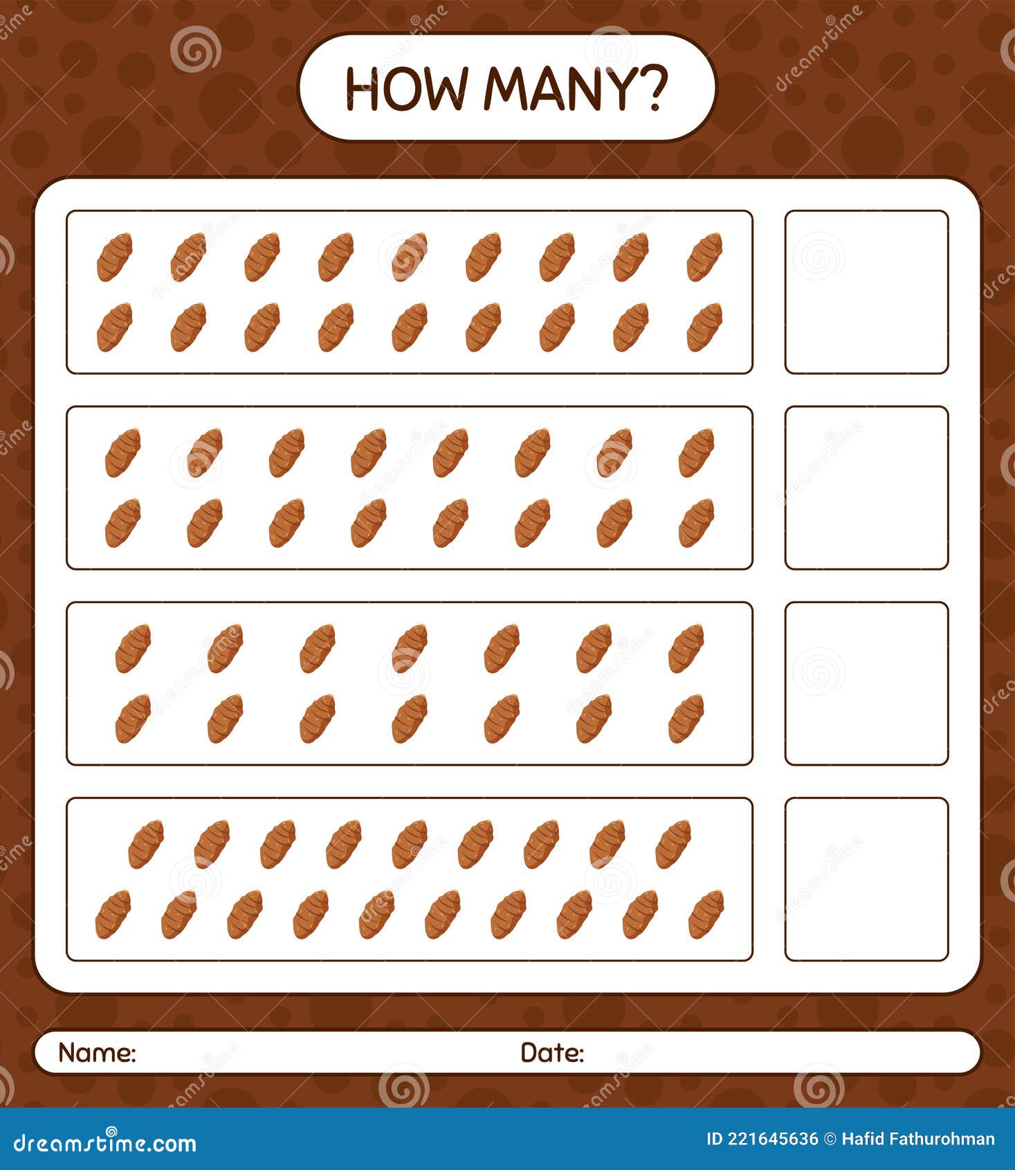 How Many Counting Game With Taro Root. Worksheet For Preschool Kids ...