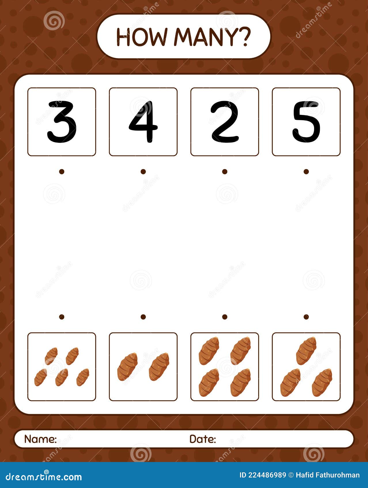 How Many Counting Game with Taro Root. Worksheet for Preschool Kids ...