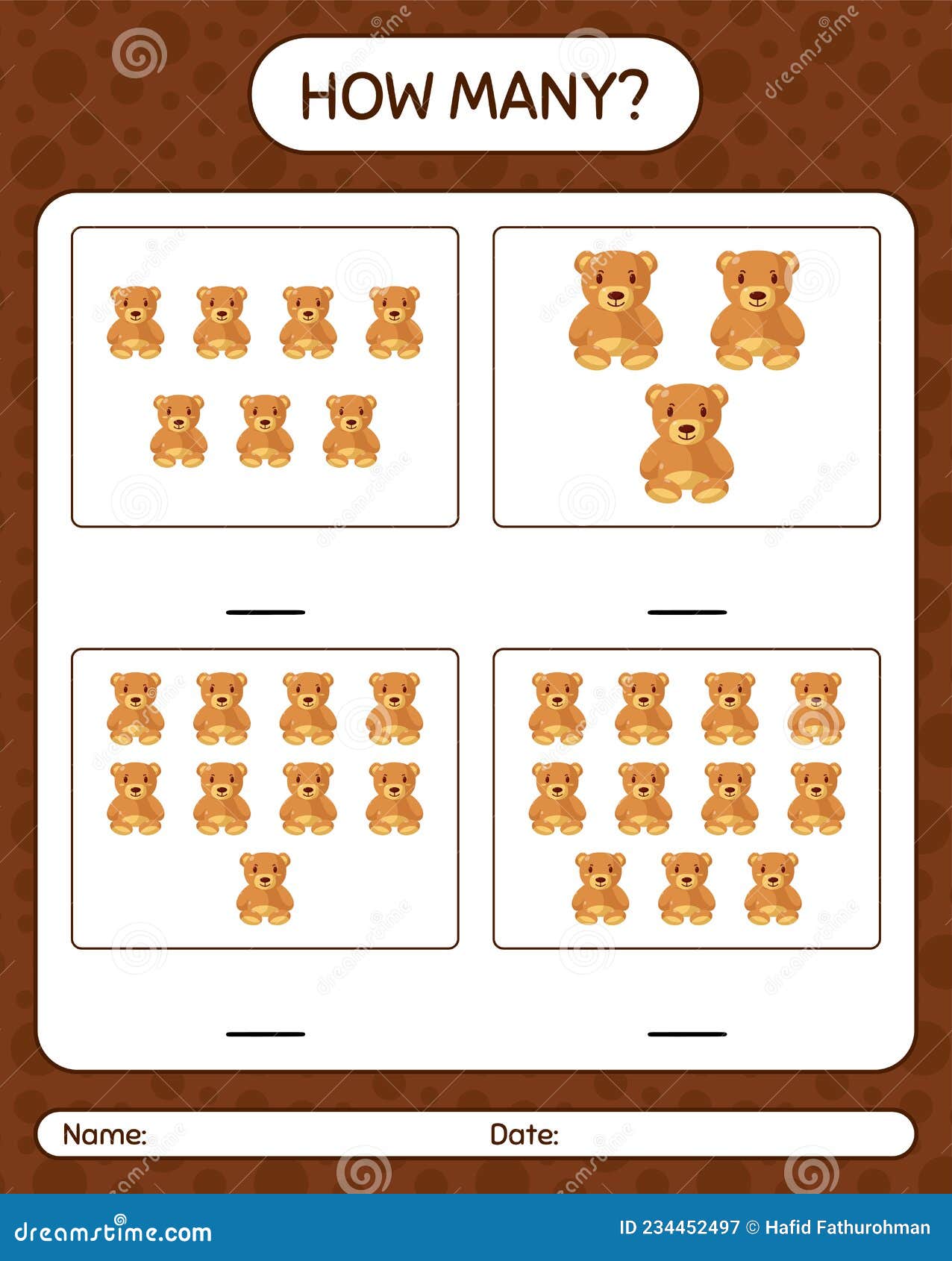How Many Counting Game with Teddy Bear. Worksheet for Preschool Kids ...