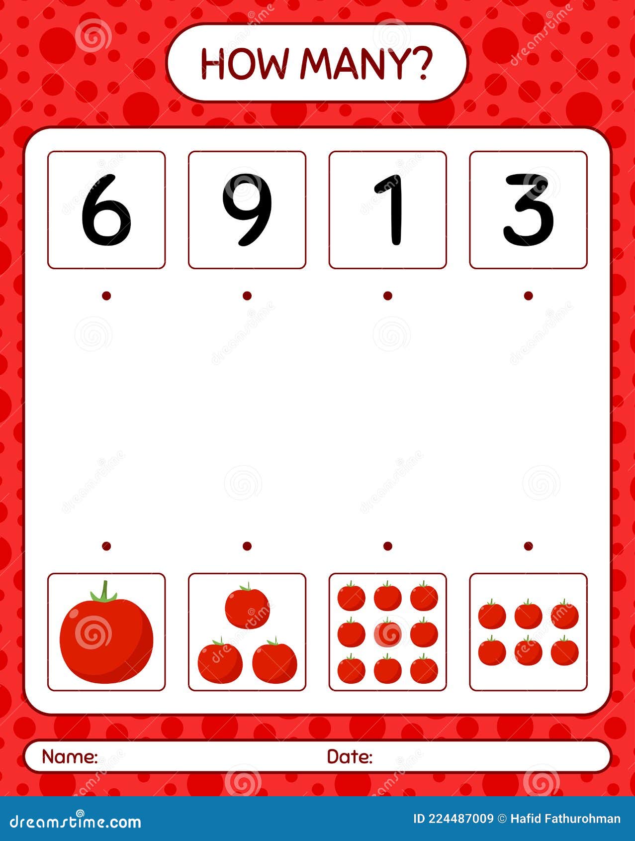 How Many Counting Game with Tomato. Worksheet for Preschool Kids, Kids ...