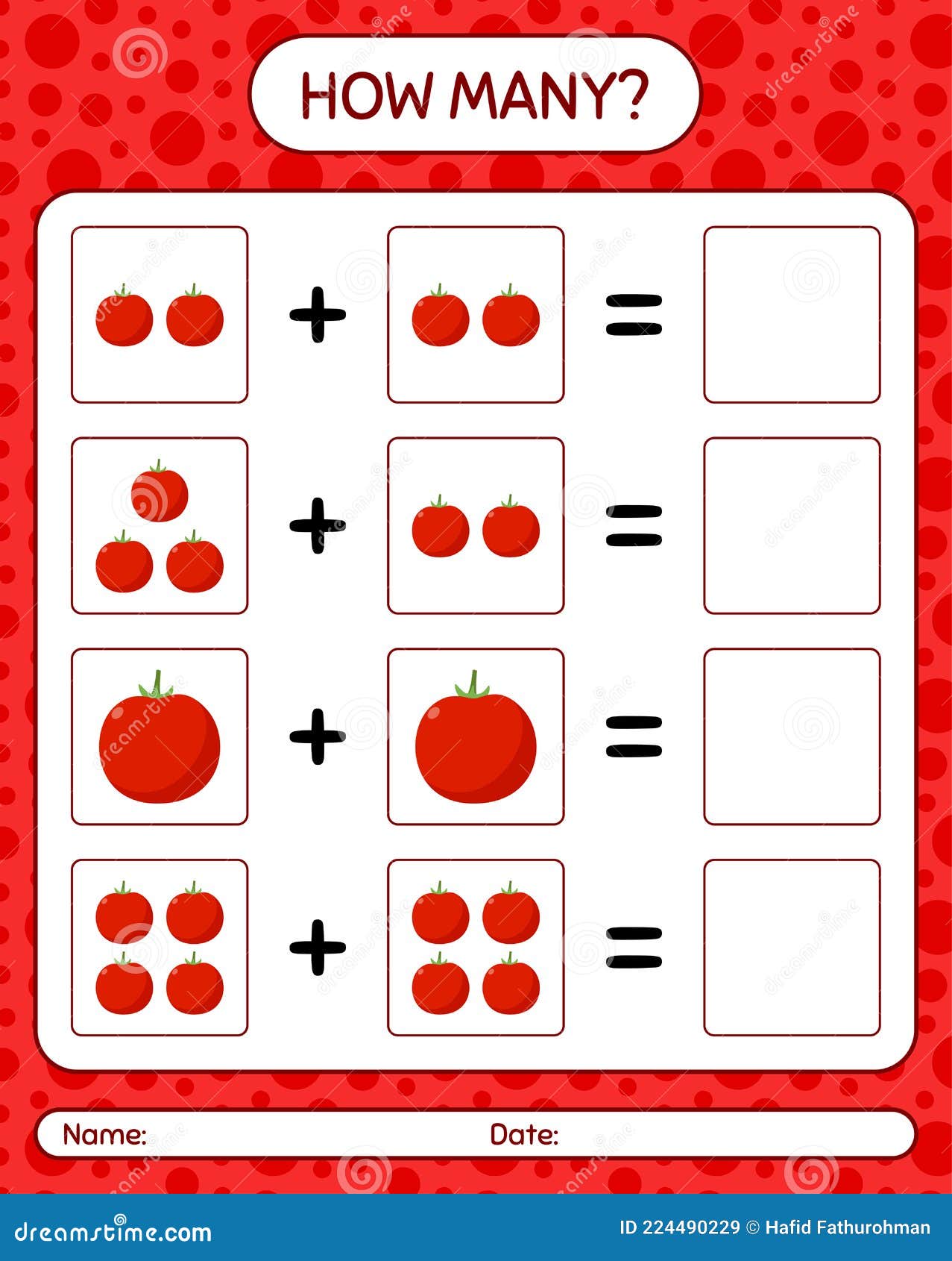 How Many Counting Game with Tomato. Worksheet for Preschool Kids, Kids ...