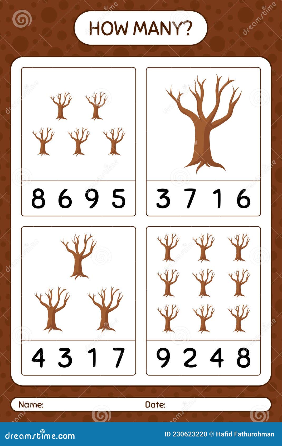 How Many Counting Game with Tree. Worksheet for Preschool Kids, Kids ...