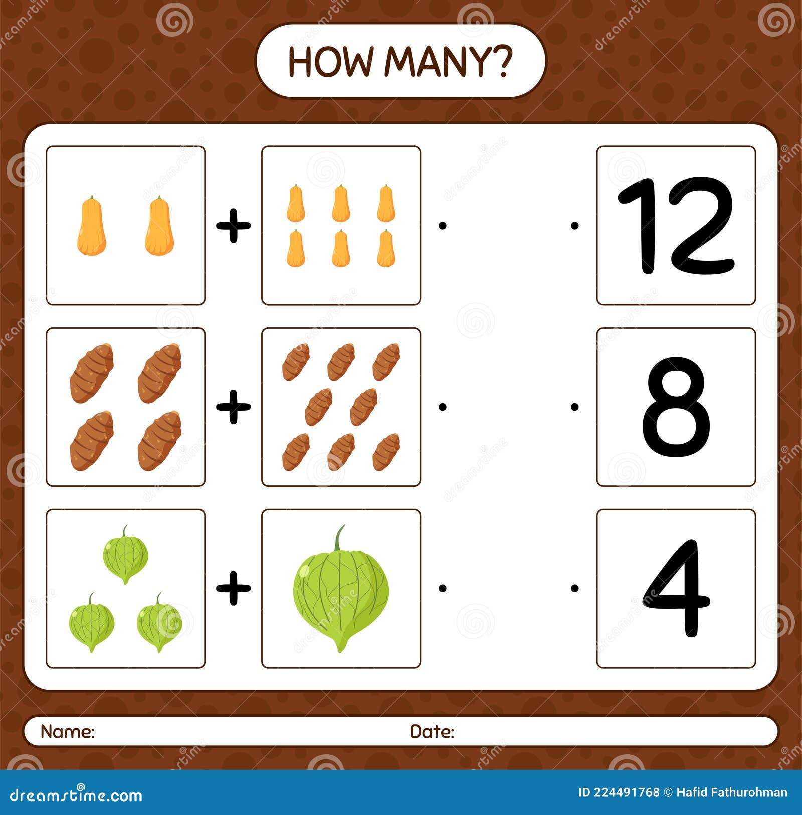 How Many Counting Game with Vegetables. Worksheet for Preschool Kids ...