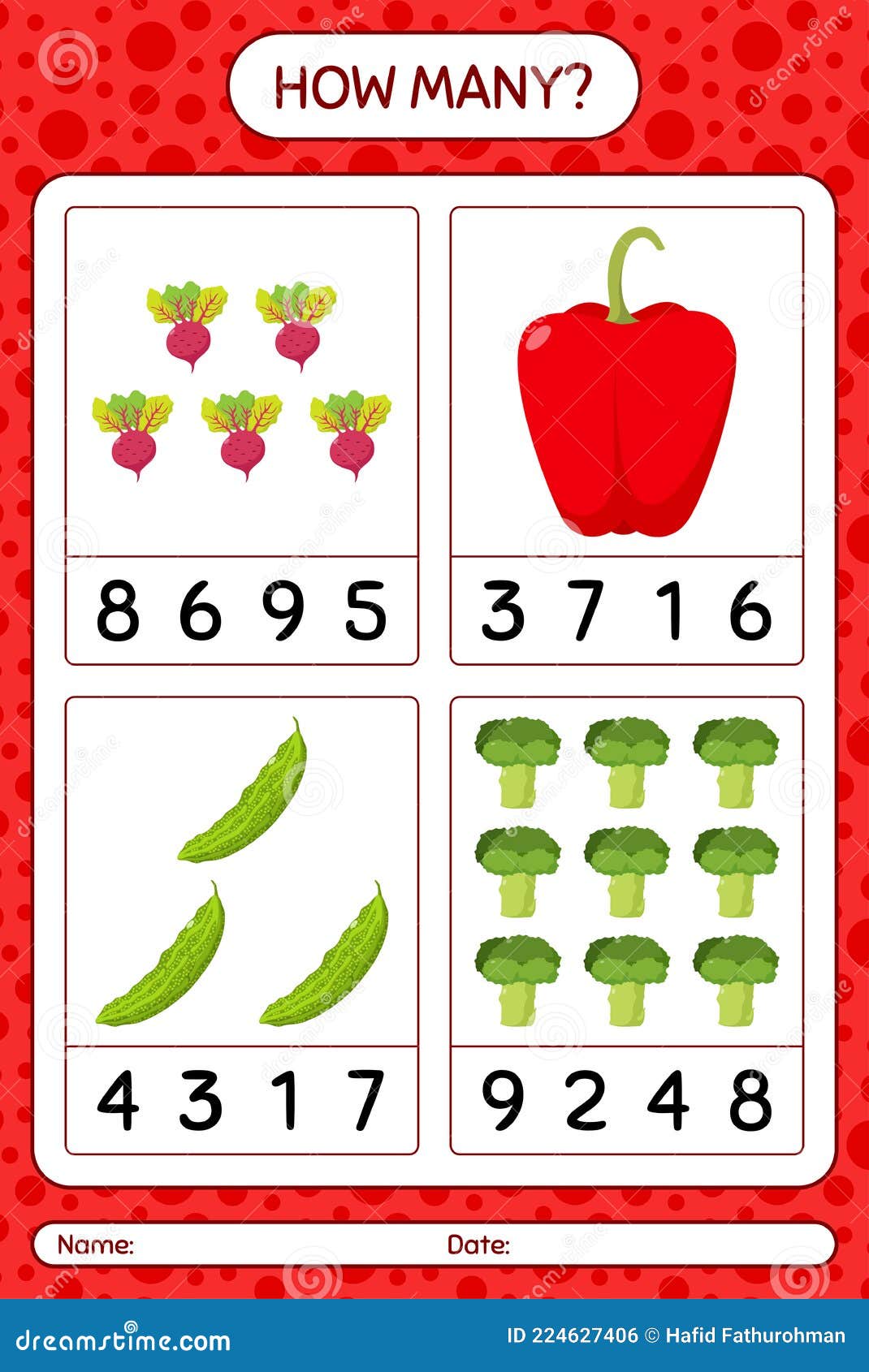 How Many Counting Game with Vegetables. Worksheet for Preschool Kids ...