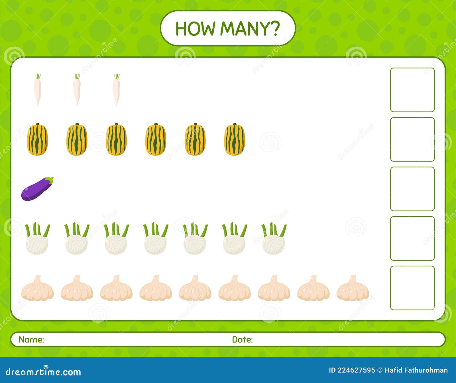How Many Counting Game with Vegetables. Worksheet for Preschool Kids ...