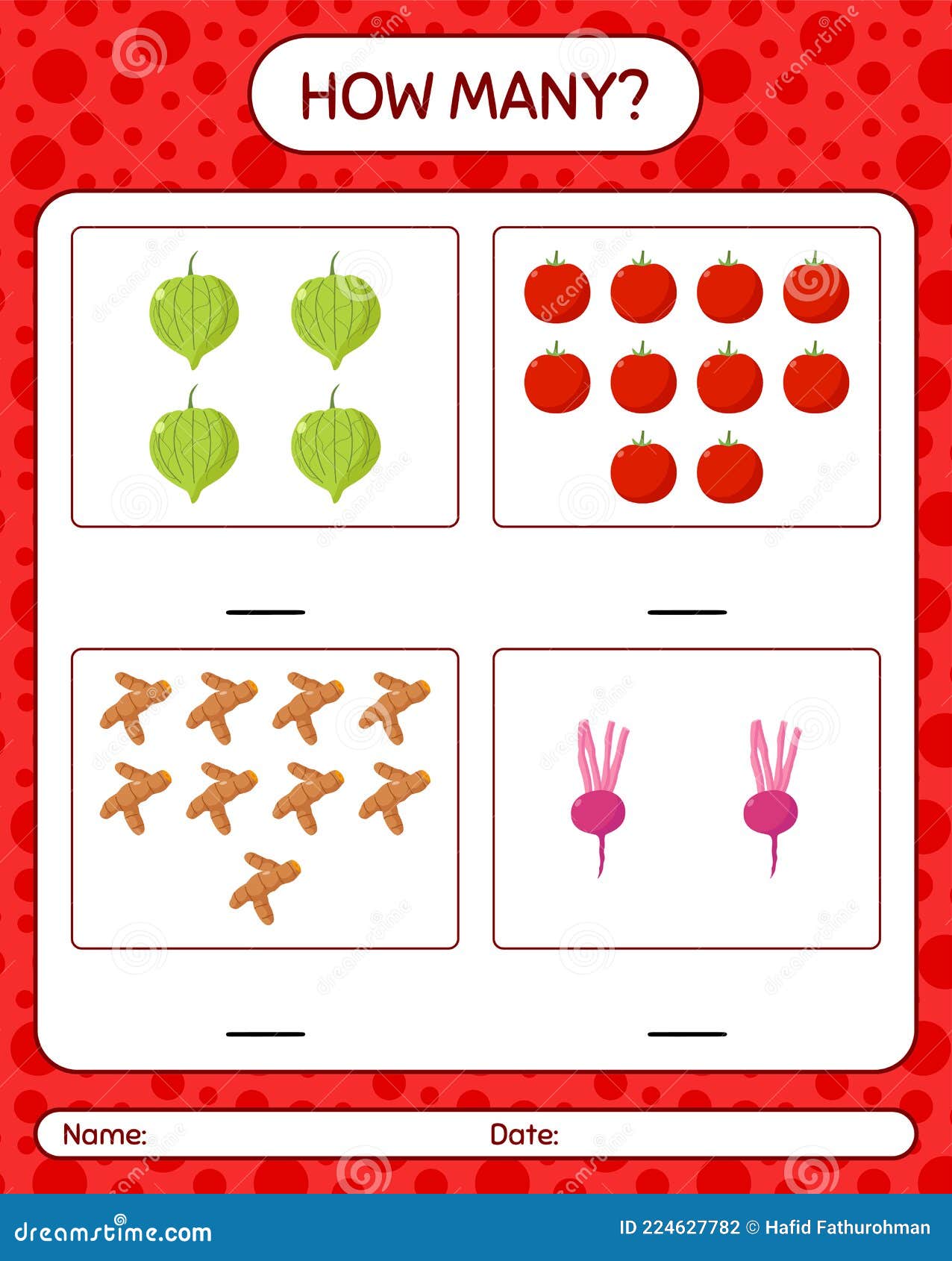 How Many Counting Game with Vegetables. Worksheet for Preschool Kids ...